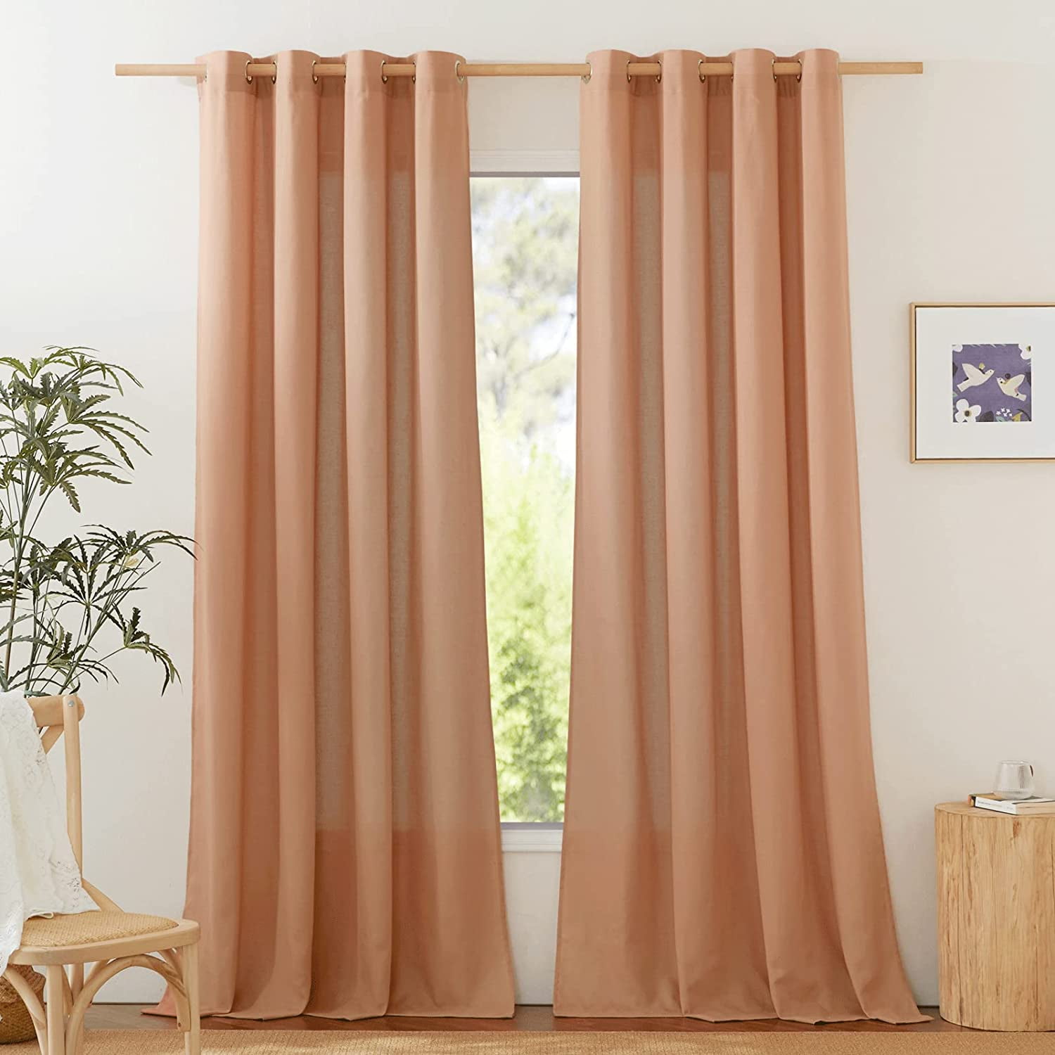 LKIFFA-Linen Flax Semi Sheer Curtains 92" Length, Grommet Window ...