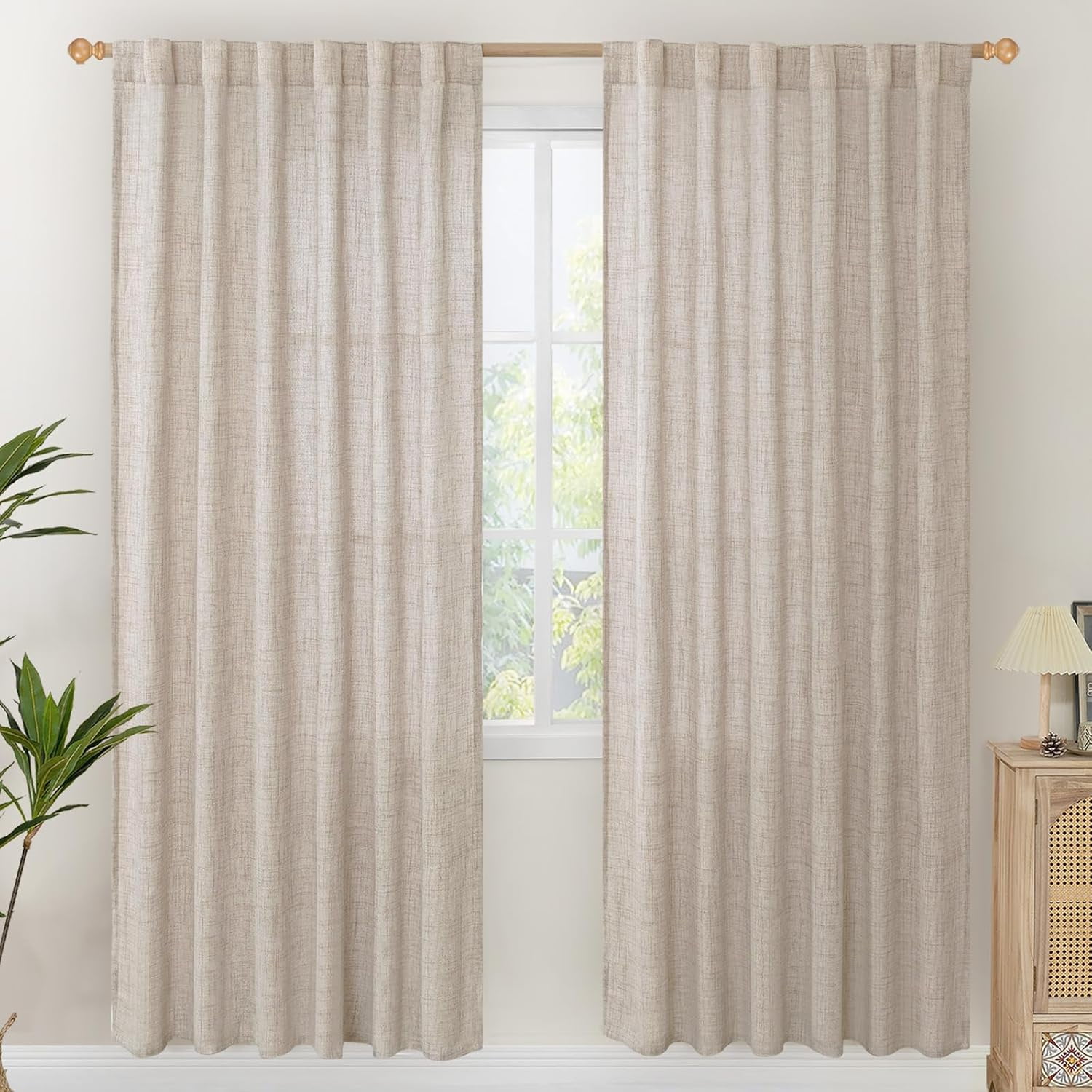 LKIFFA-Linen Semi Sheer Curtains 78 Inch Length for Living Room, Light ...