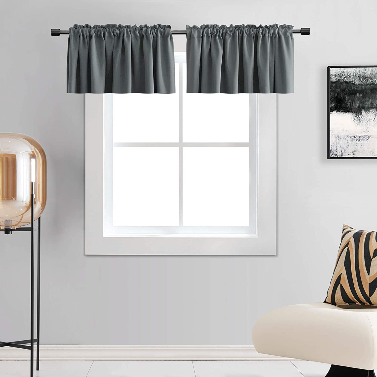 LKIFFA-Medium Grey Valance -Basement Valances for Small Window with Rod ...