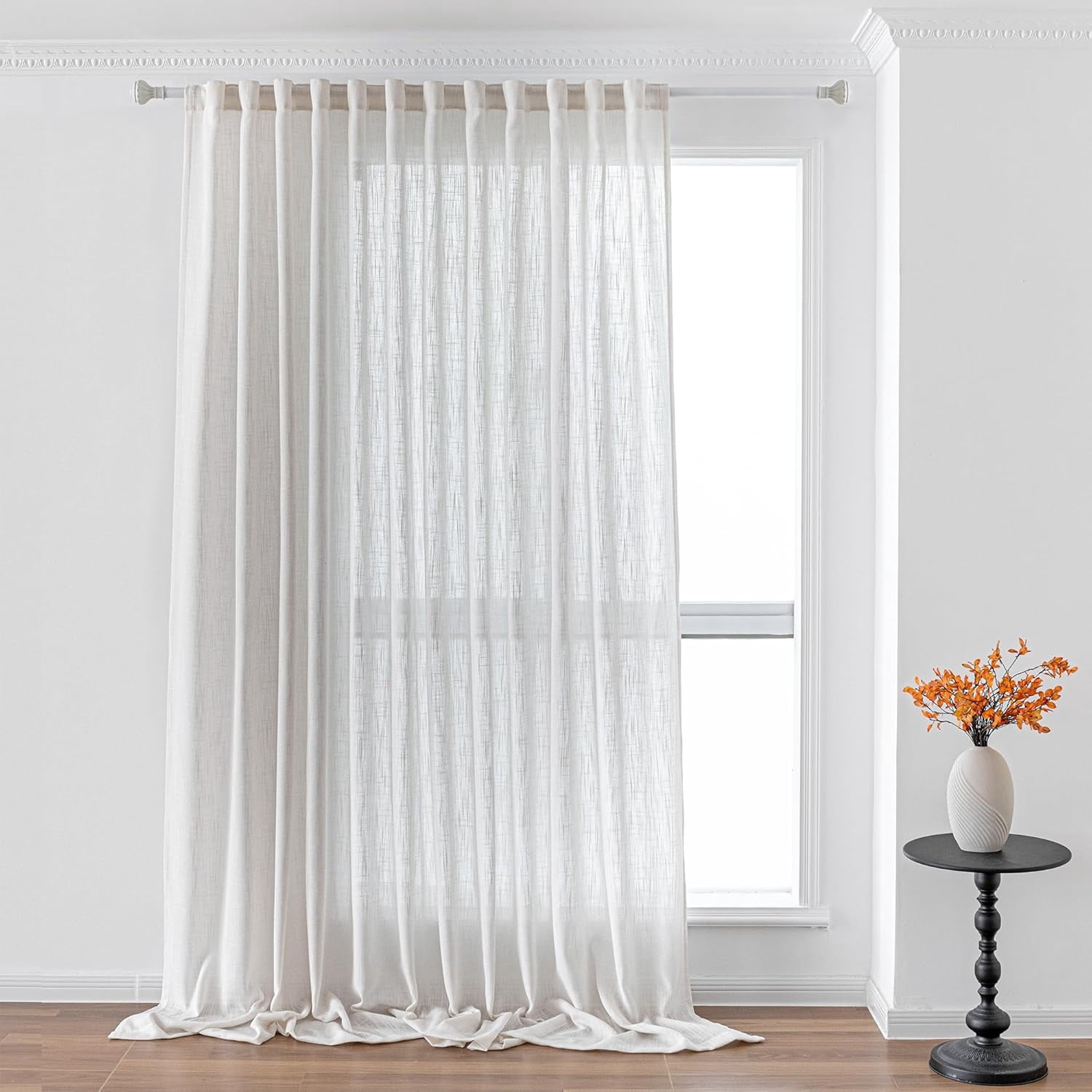 LKIFFA-Natural Linen Living Room Curtains, Soft Cotton Blend Semi ...