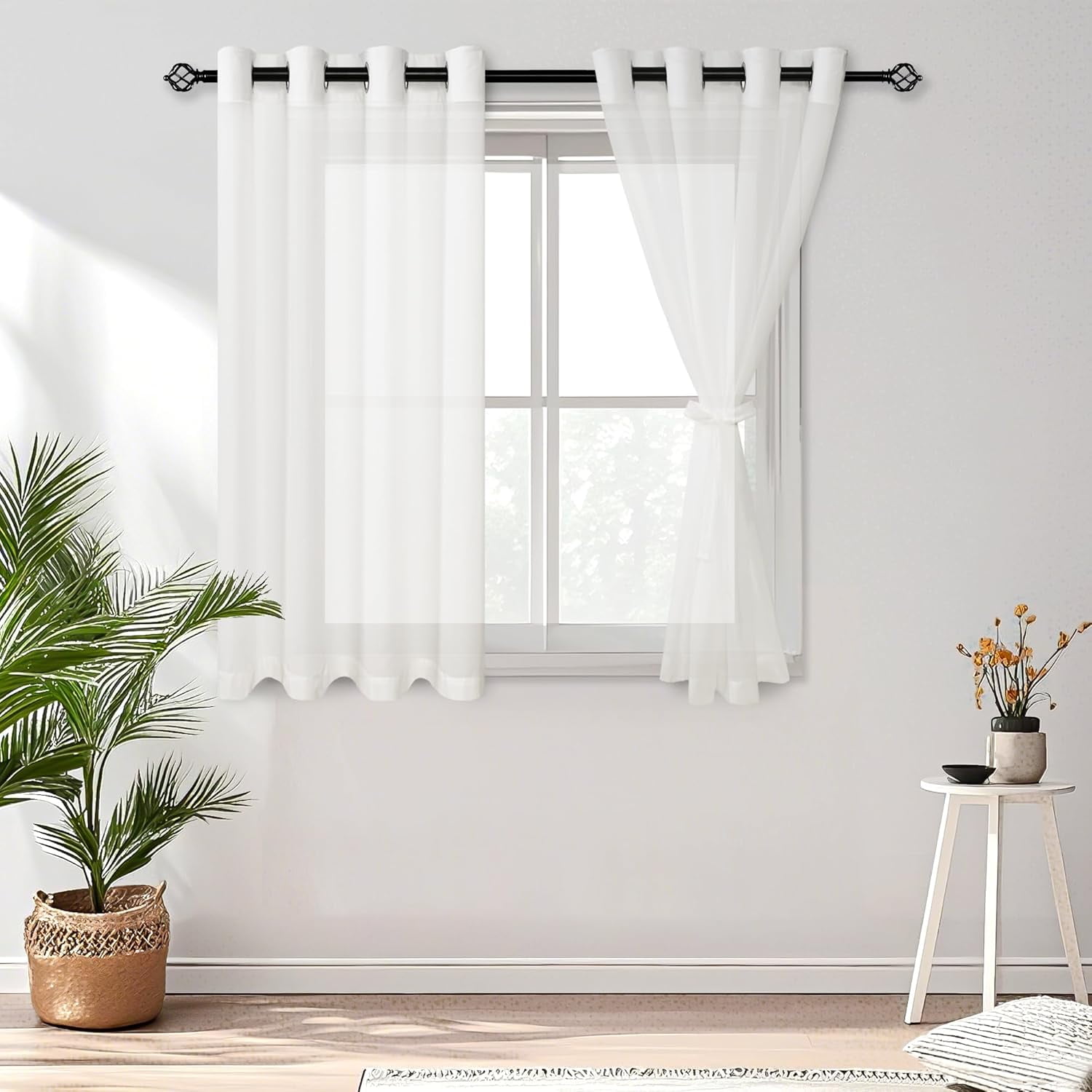 LKIFFA-Non-See-Through White Privacy Sheer Curtains Light Filtering ...