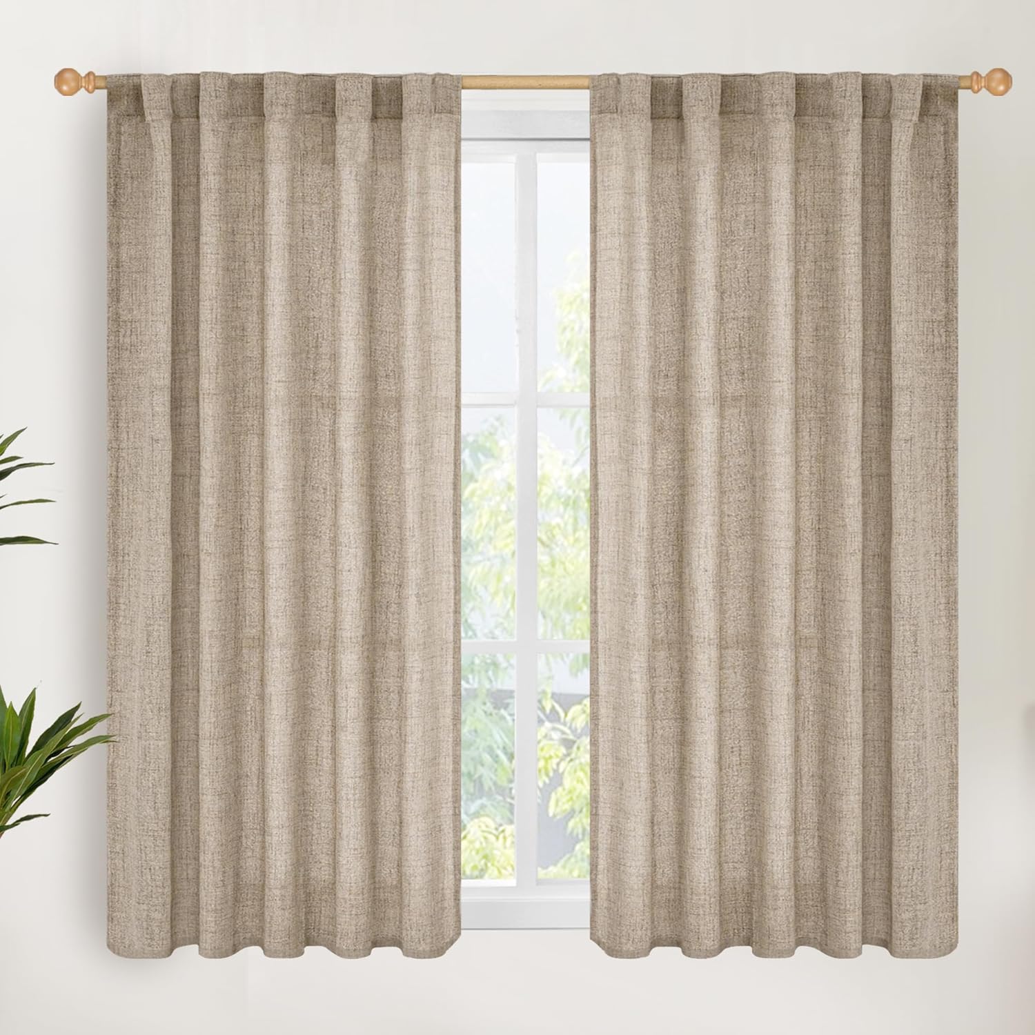 LKIFFA Oatmeal Linen Curtains 48 Inch Length Burlap Semi Sheer Drapes LKIFFA Oatmeal Linen Curtains 48 Inch Length Burlap Semi Sheer Drapes