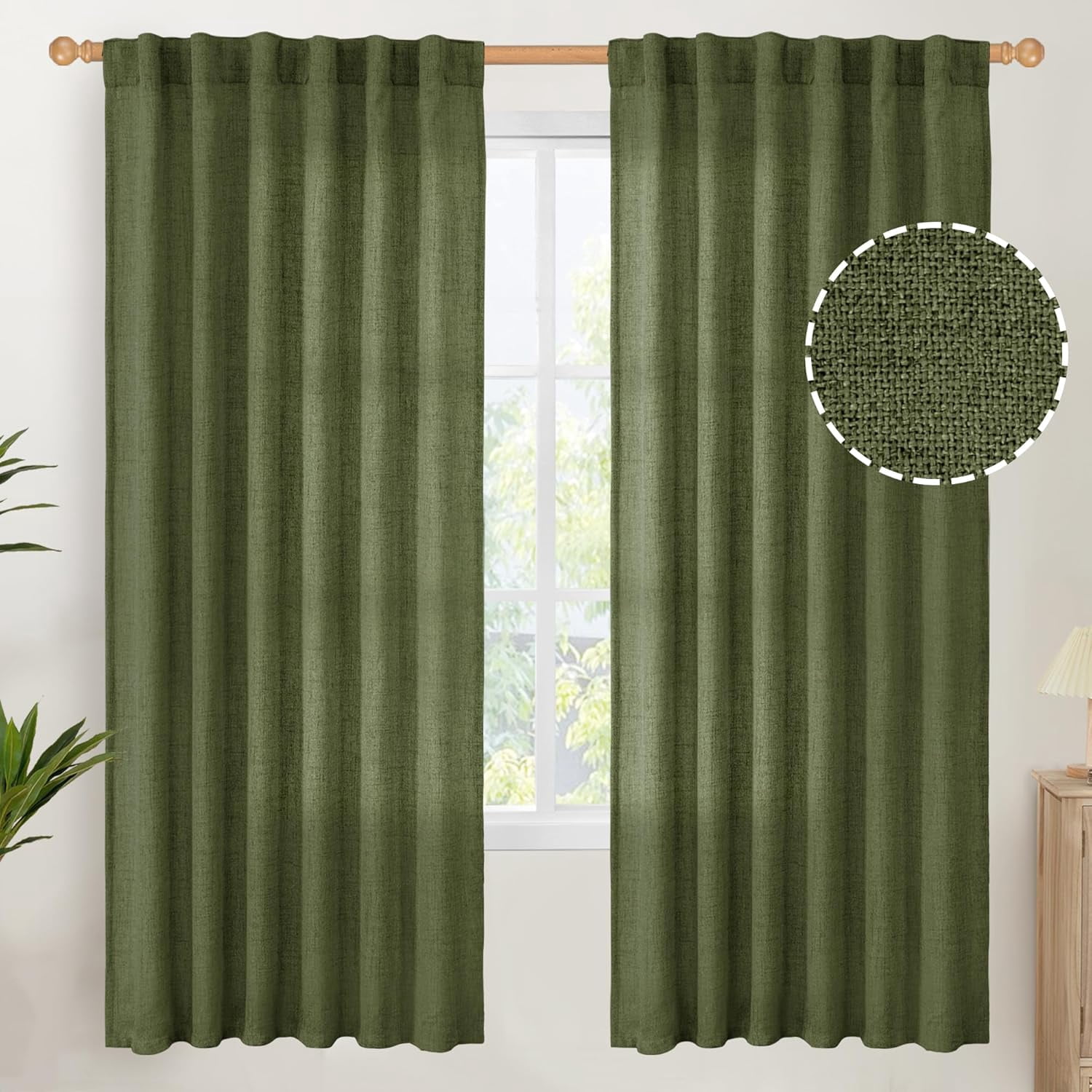 LKIFFA-Olive Green Linen Semi Sheer Curtains 72 Inch Length for Living ...