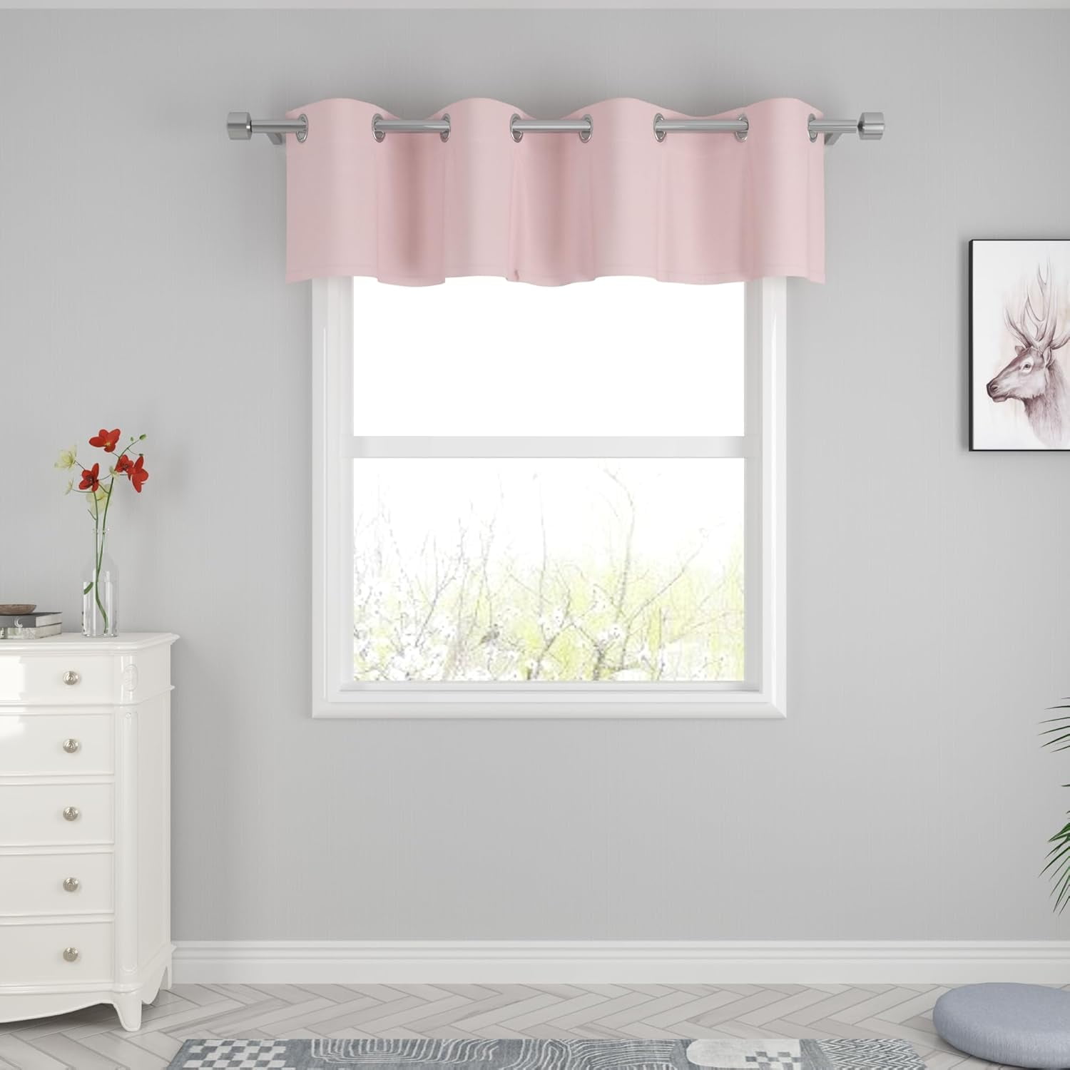 LKIFFA-Pink Valance Curtains 18 inches Long Linen Textured Curtain ...