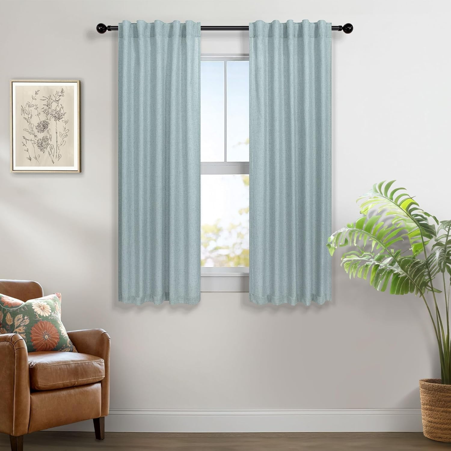 LKIFFA-Seafoam Curtains 38 Inch Width for Kitchen 2 Panel Back Tab Rod ...