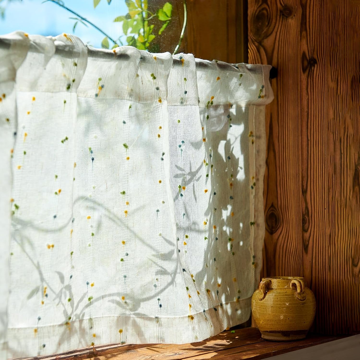 LKIFFA-Semi Sheer Kitchen Curtains for Window 24 Inch Mini Pom-Pom ...