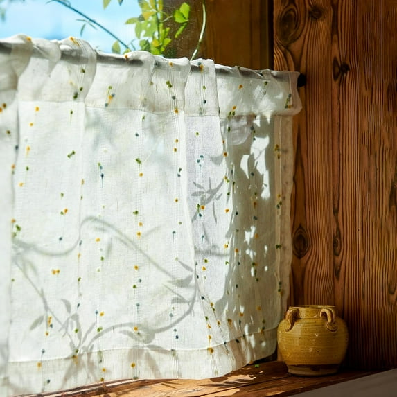 LKIFFA-Semi Sheer Kitchen Curtains for Window 24 Inch Mini Pom-Pom ...