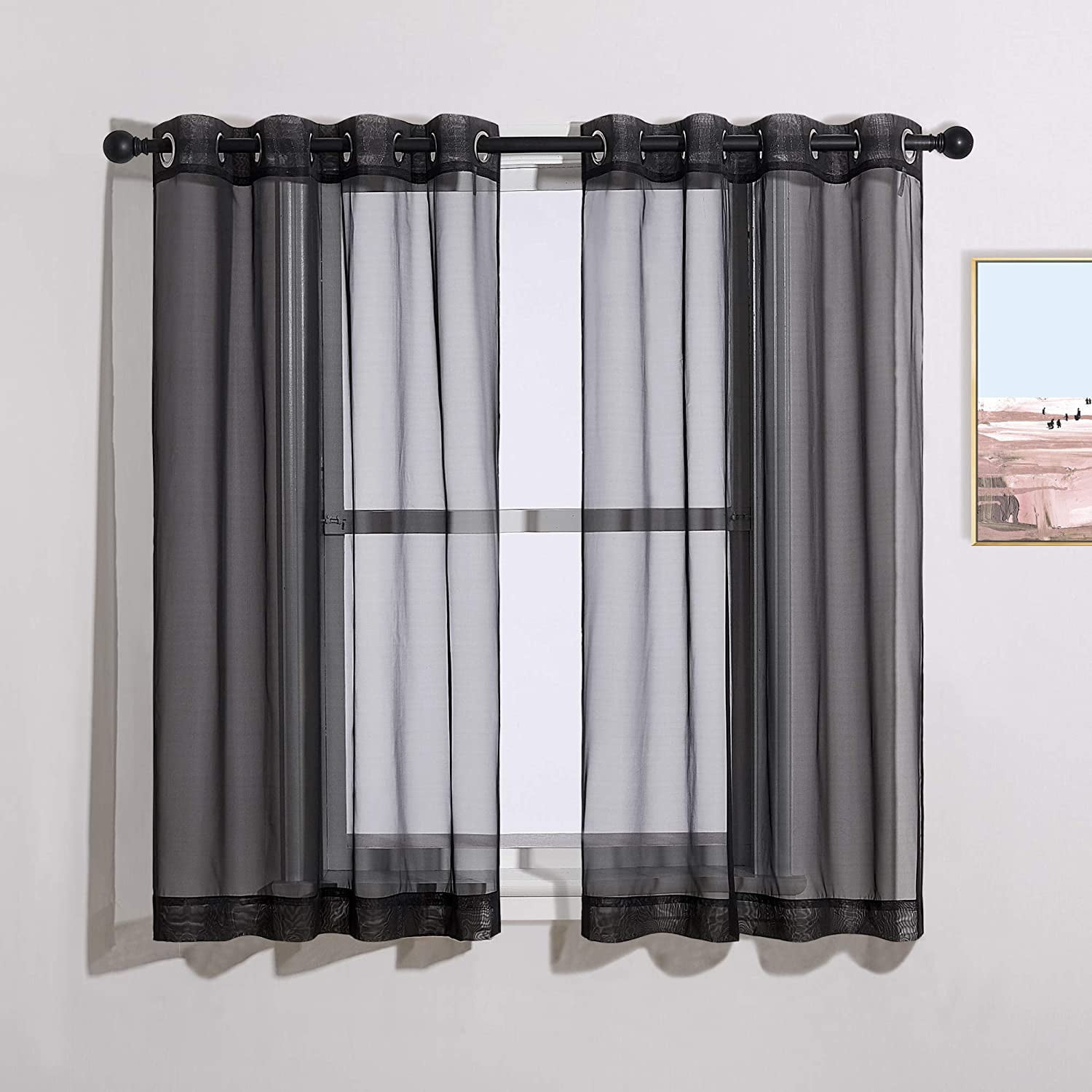 LKIFFA-Sheer Curtains for Windows 54 inch Long, Ring Top Soft Voile ...