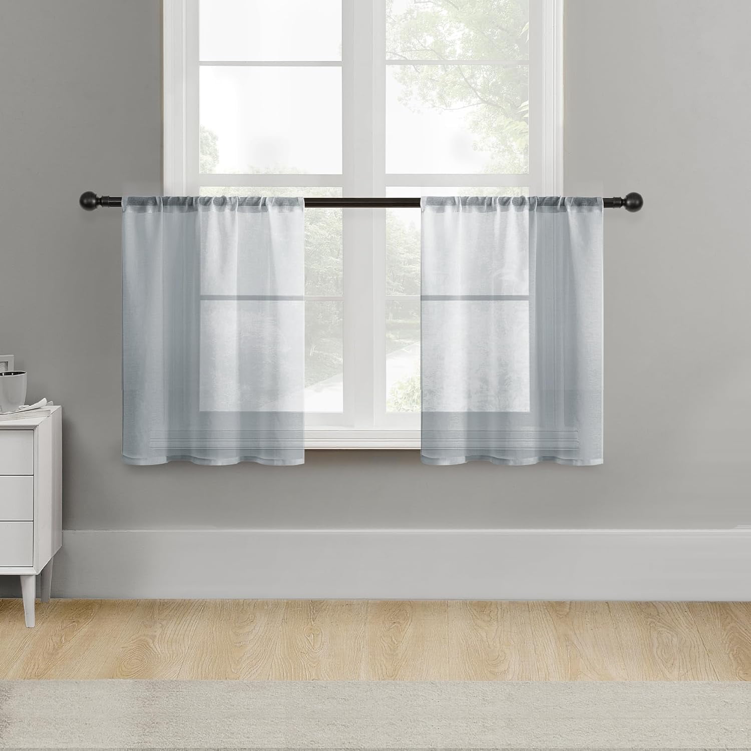 LKIFFA-Sheer Tier Curtains Grey 24 inch Length Kitchen Tiers ...