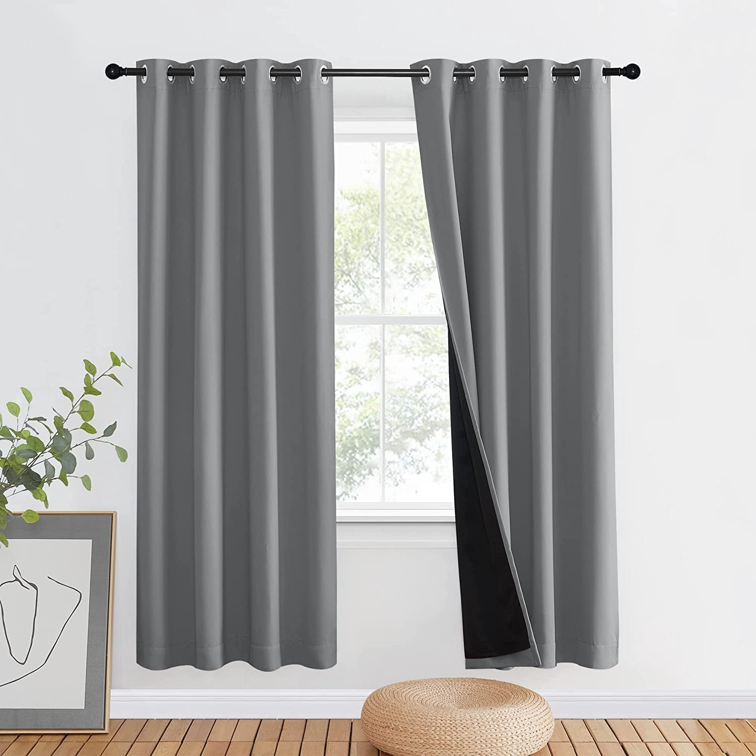 LKIFFA-Silver Grey Full Shade Curtain Panel, Energy Smart & Noise ...