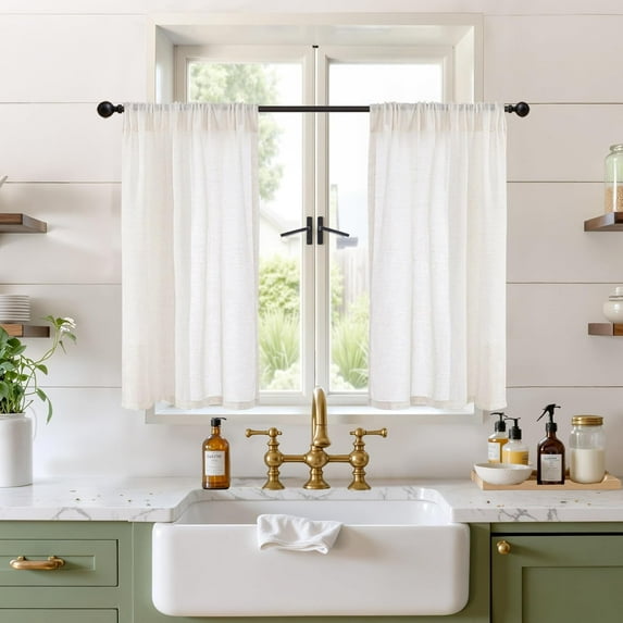 LKIFFA-Small Linen Curtains 36 Inch Length for Cafe Window, Half Drapes ...