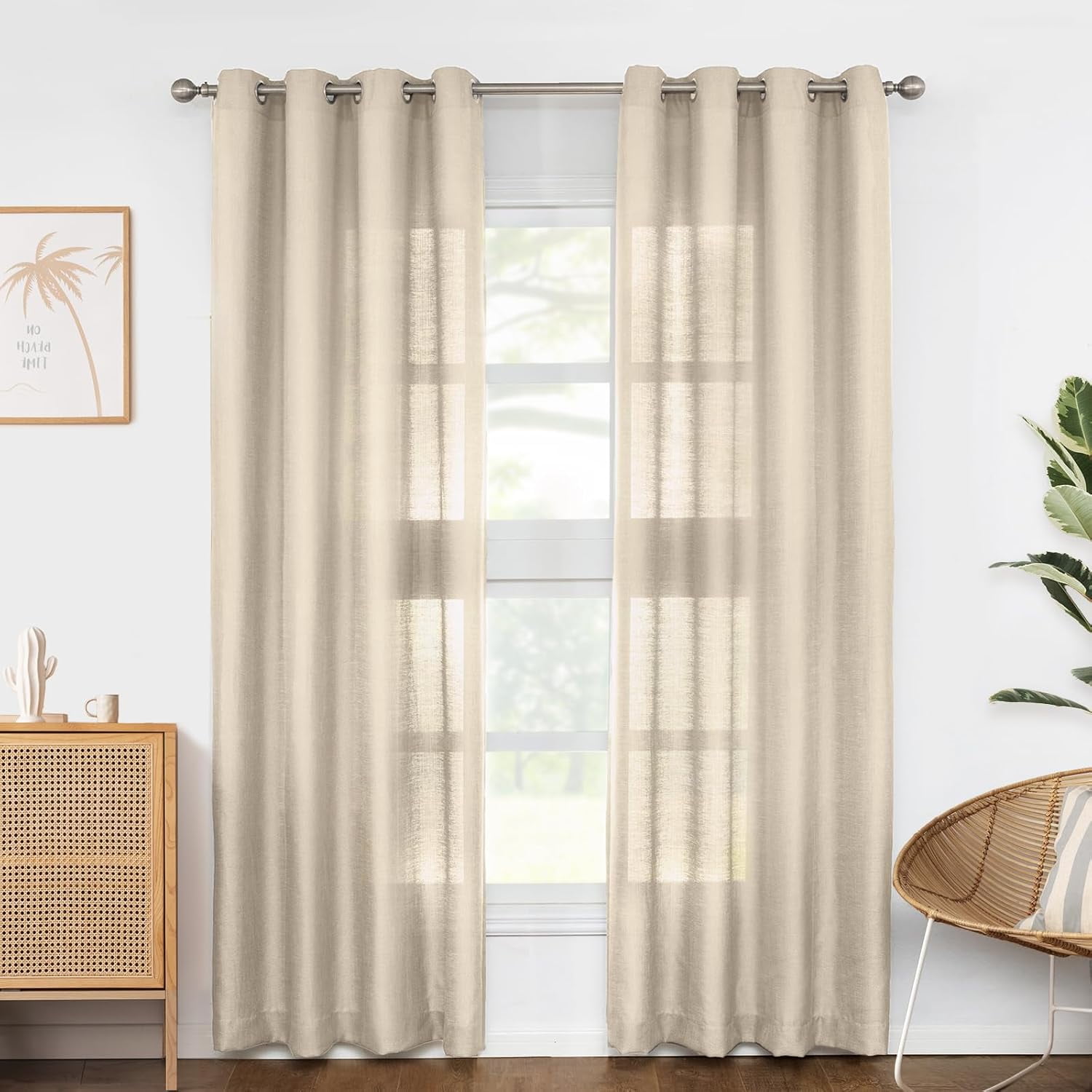 LKIFFA-Tan Semi Sheer Curtains 63 Inch Length for Living Room, Linen ...