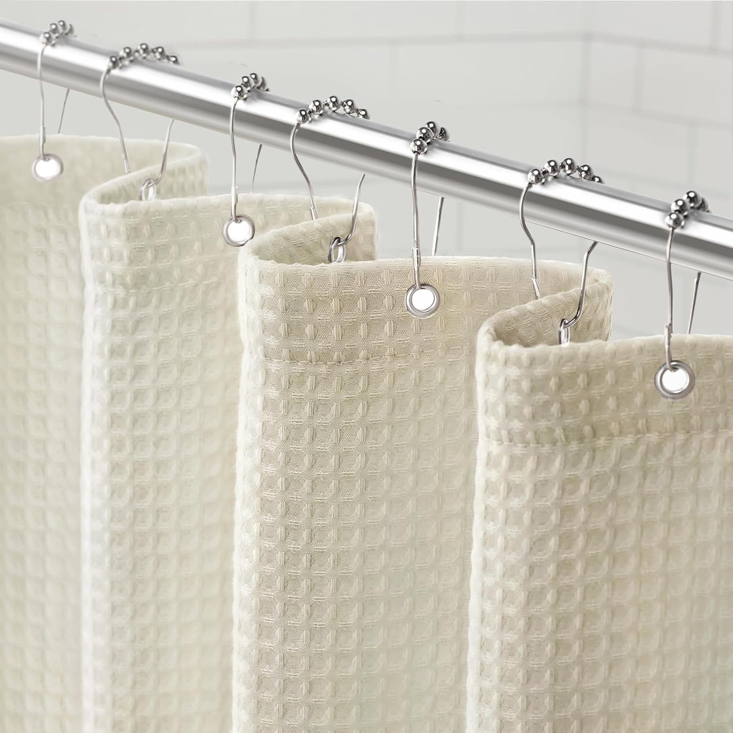 LKIFFA-Waffle Hotel Textured Cream Shower Curtains for Bathroom 230 GSM ...