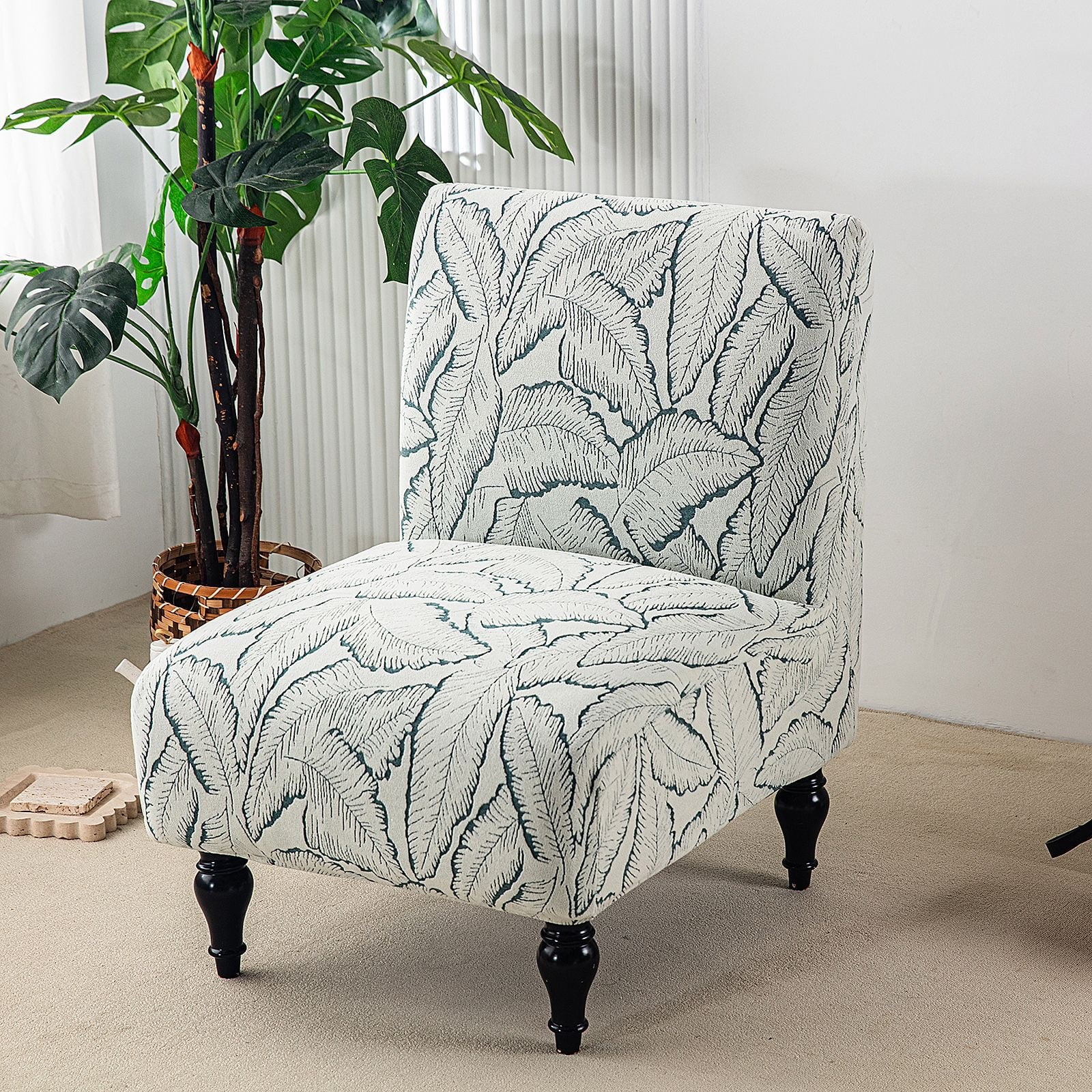 LKJYER Armless Accent Chair Cover Slipcover, Stretch Jacquard Accent ...