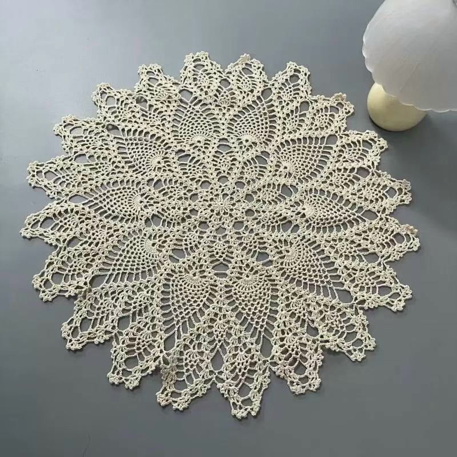 LKJYER Beige/white Handmade Crochet Cotton Table Cloth Lace Doilies ...