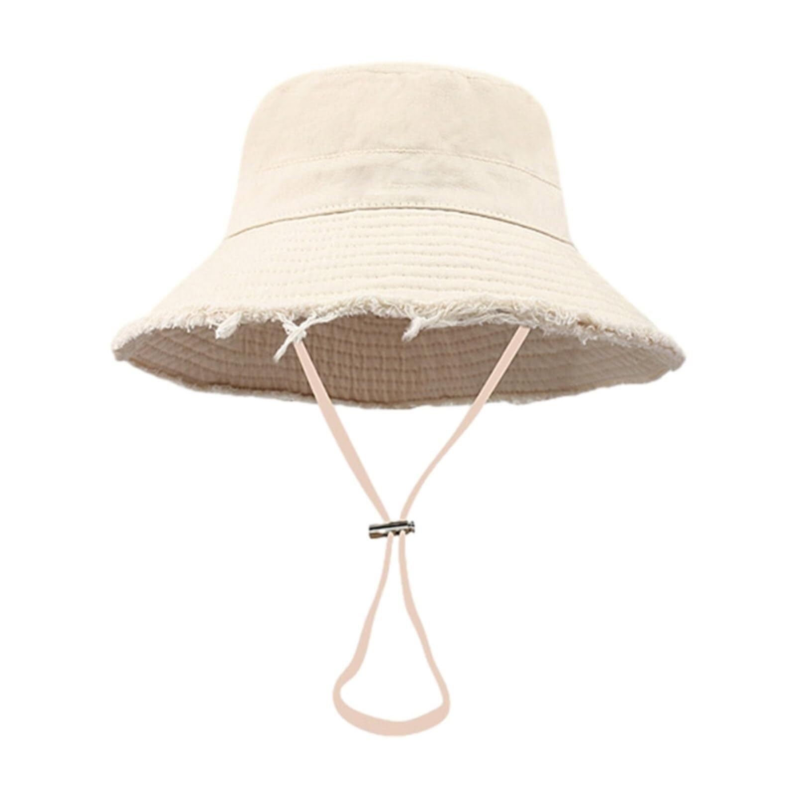 LKJYER Bucket Hat,Frayed Edge Fisherman Hat with Adjust Chin Rope Anti ...