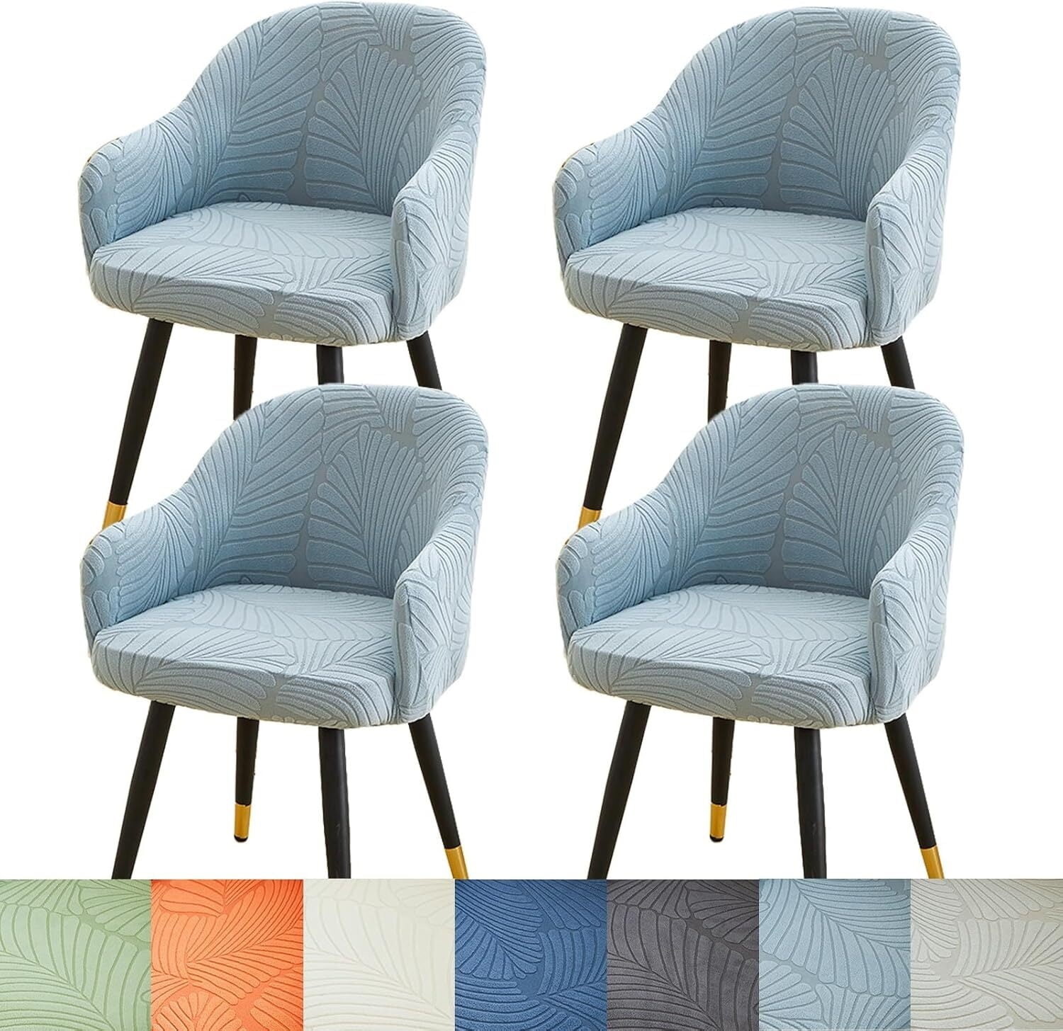 LKJYER Curved Back Dining Chair Covers with Armrest, Stretch Accent ...