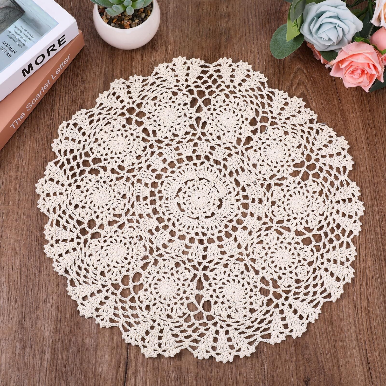 LKJYER Dollies for Tables, Large Cotton Handmade Table Doilies Vintage ...