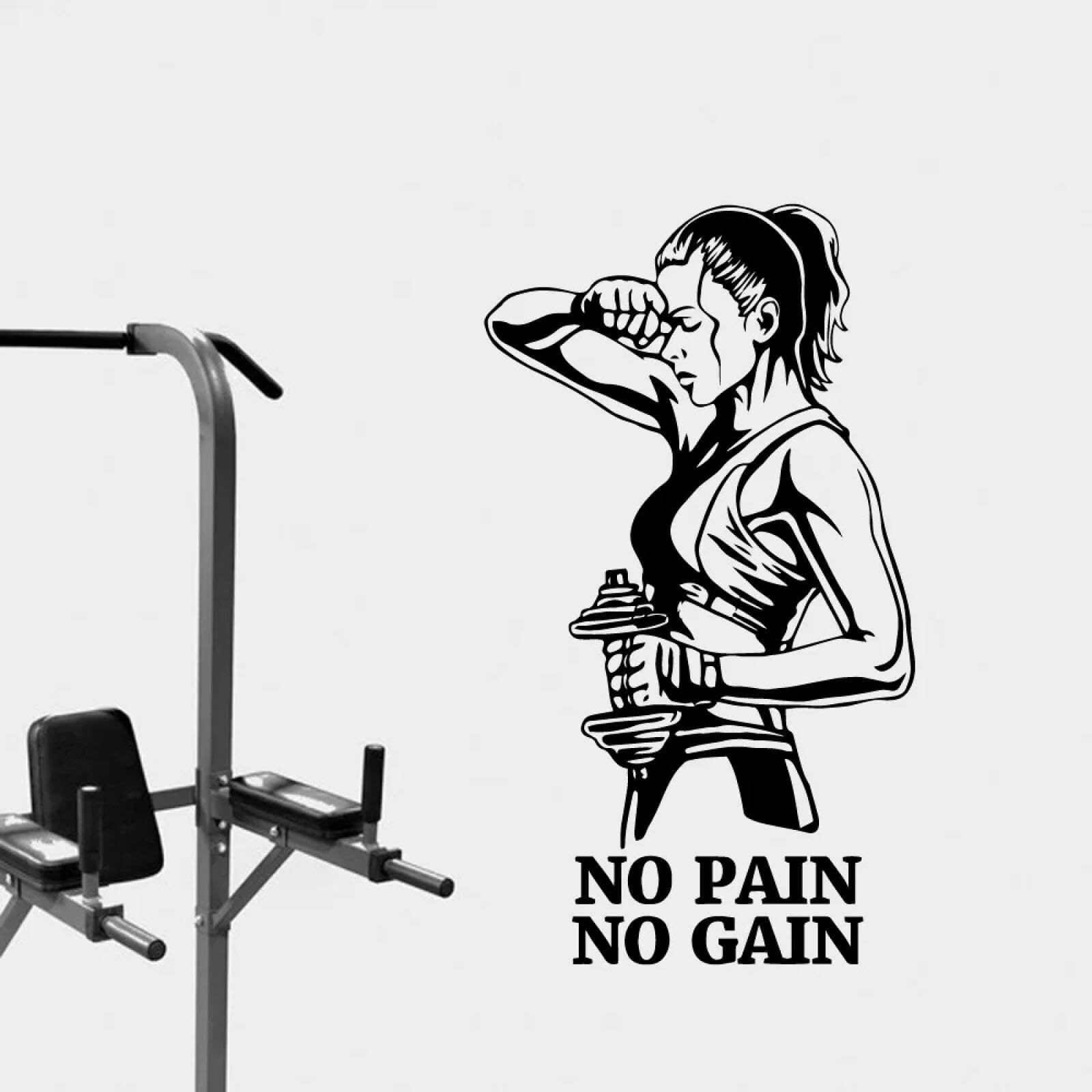 LKJYER Gym Decorative Wall Decal Fitness No Pain No Gain Phrase Gym ...