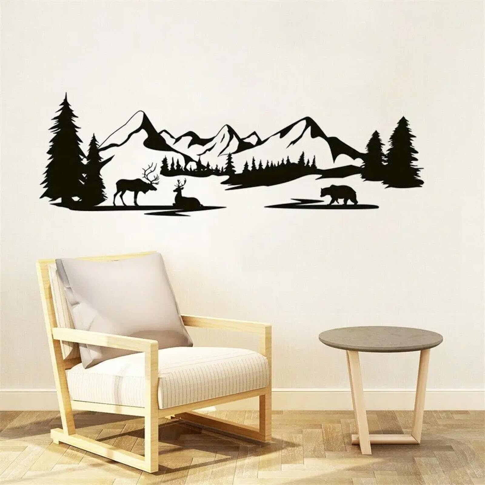 LKJYER Pine Tree Mountain Animal Bear elk Mountain Wall Vinyl Sticker ...