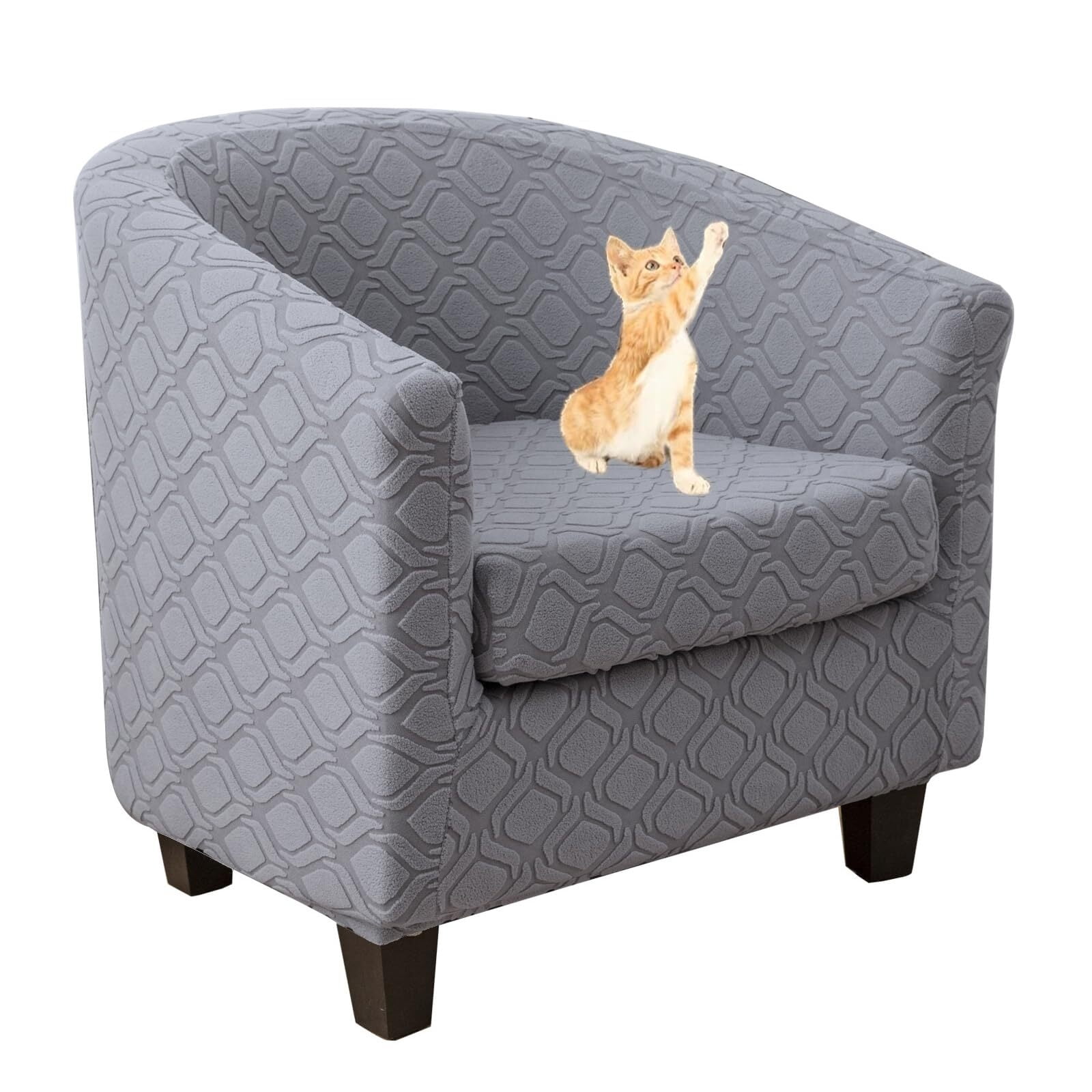 LKJYER Small Club Chair Jacquard Slipcover 2 Piece, Round Barrel Chair ...