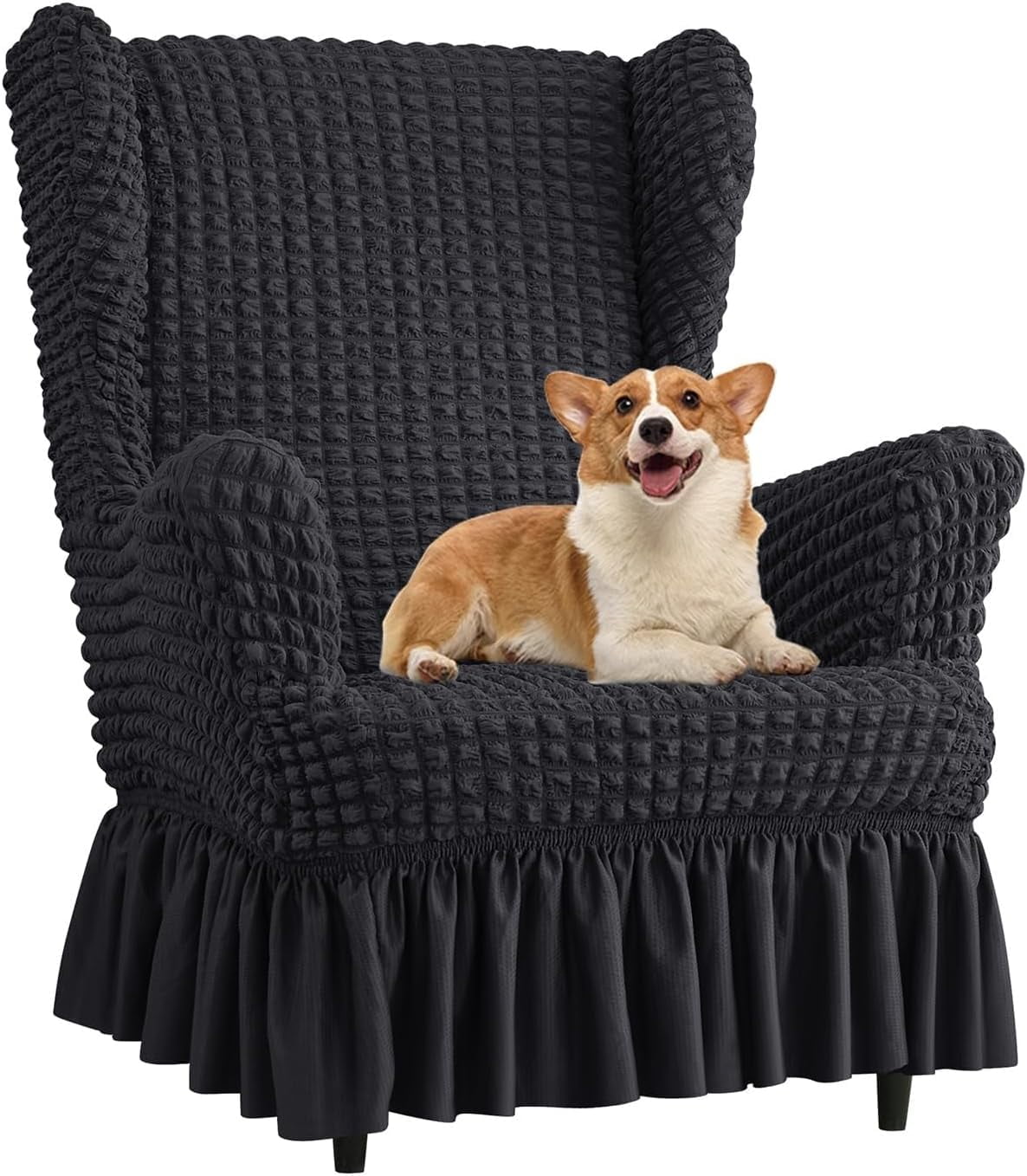LKJYER Stretch Seersucker Wingback Chair Slipcover, Universal Bubble ...