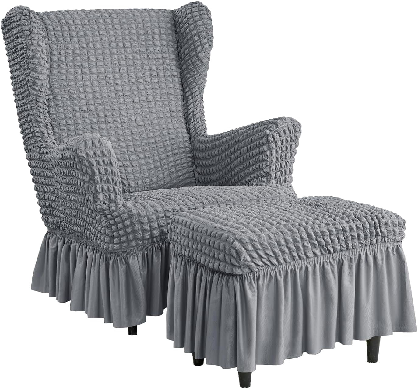 LKJYER Stretch Seersucker Wingback Chair Slipcover, Universal Bubble ...