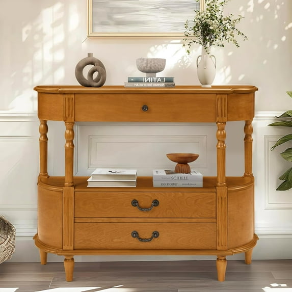 LKTART Solid Wood Retro Curved Console Table 43" Half Moon Console ...