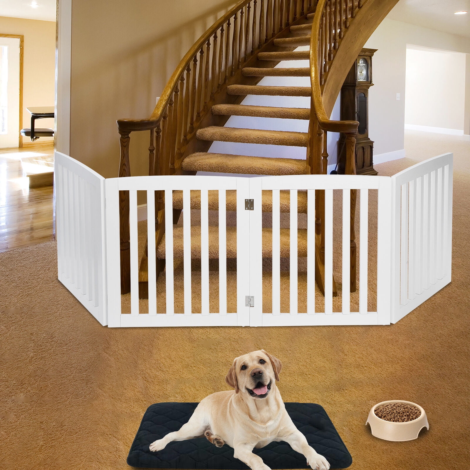 LKUPM 4-Panel Wooden Dog Gate – Freestanding Pet Fence Safety Divider ...
