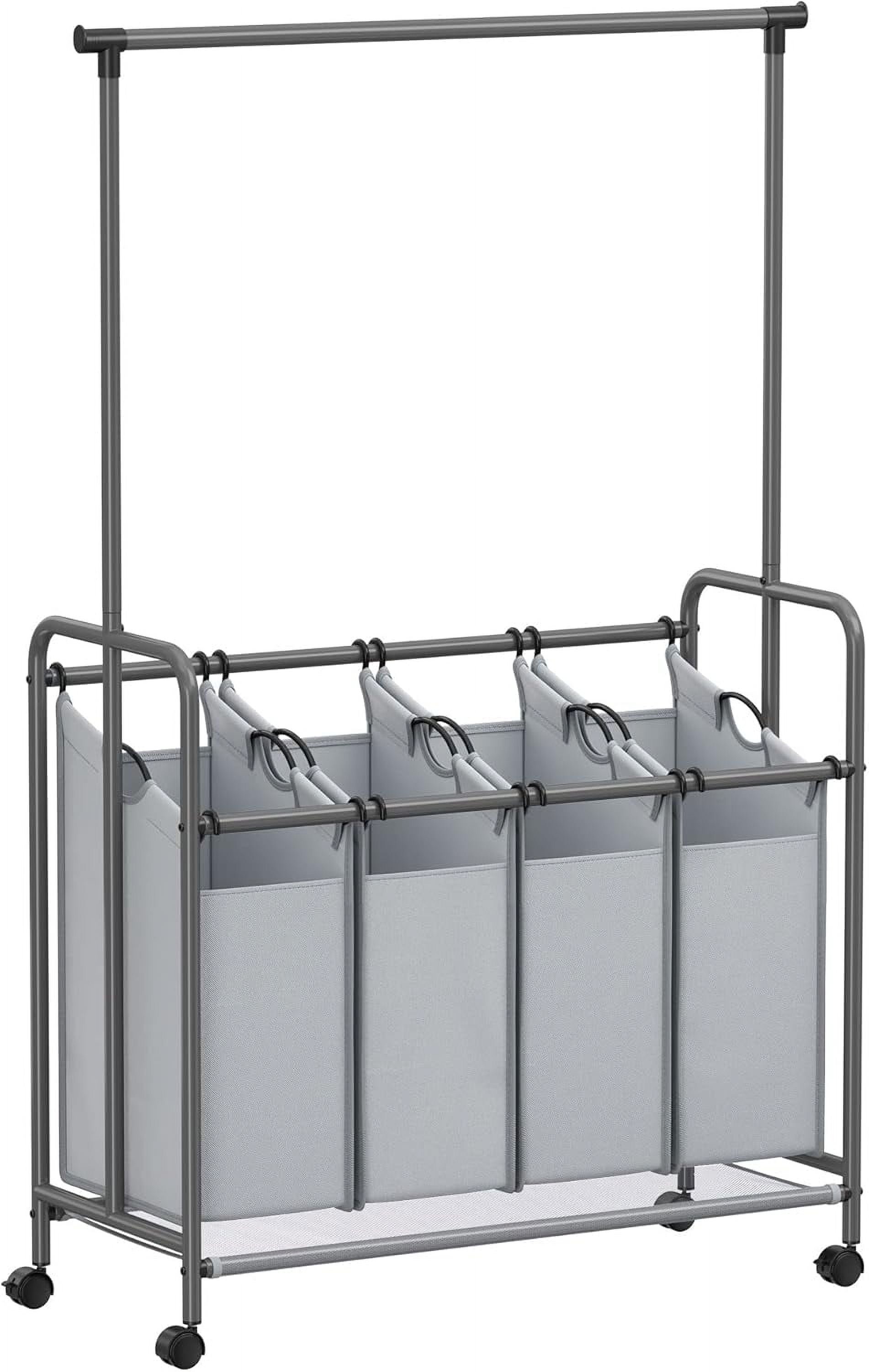LKUPM 4-Section Laundry Sorter, Rolling Laundry Hamper with Hanging Bar ...