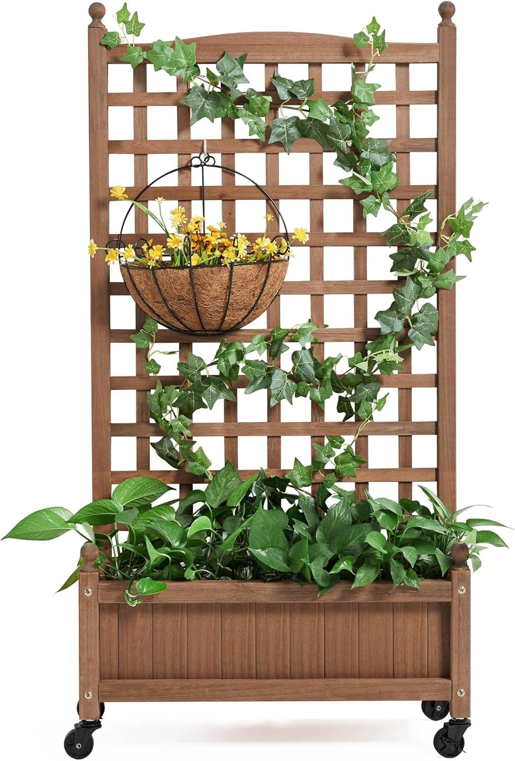 LKUPM 50" H Raised Garden Bed with Trellis & Wheels Standing Vertical ...