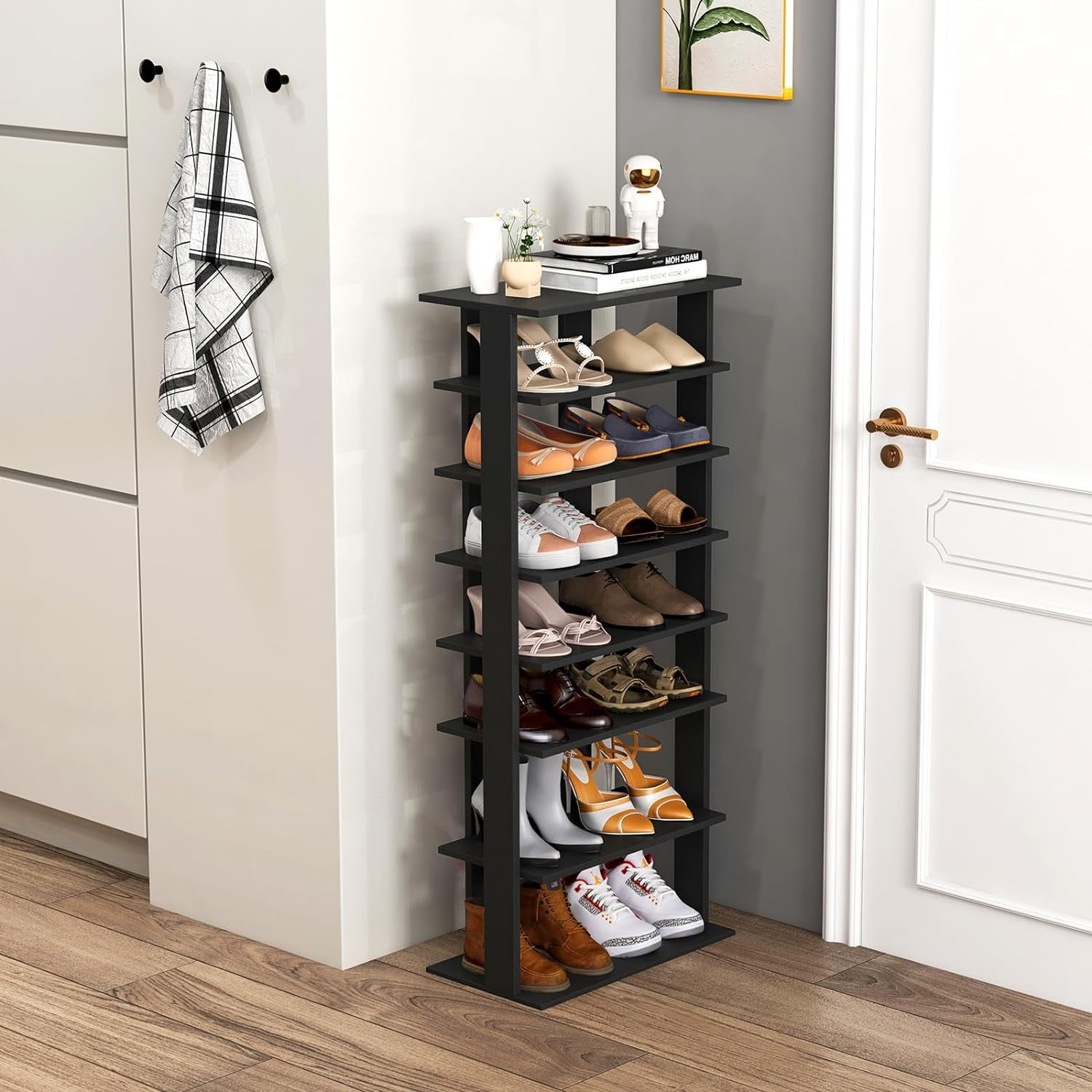 LKUPM 8-Tier Vertical Shoe Rack, Space-Saving Corner Shoe Organizer for ...
