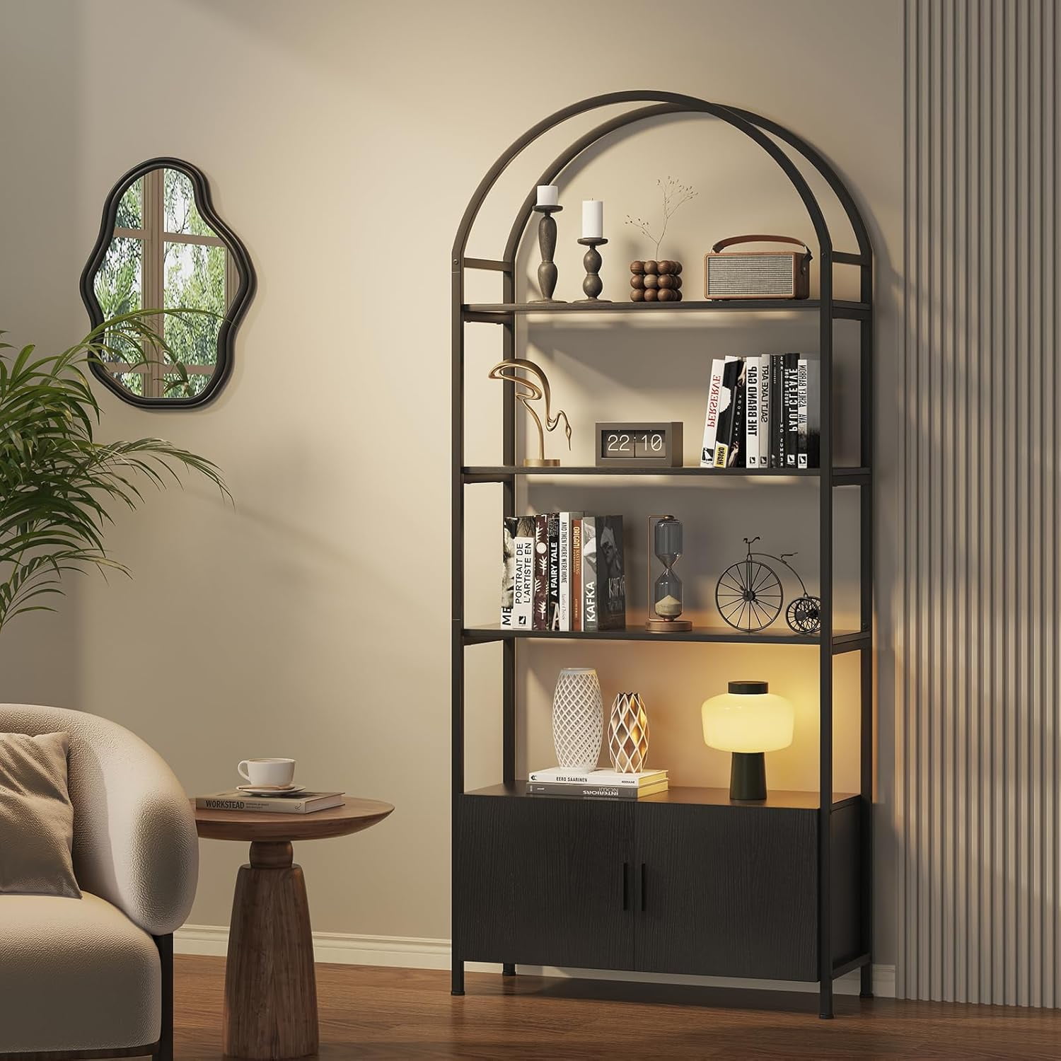 LKUPM Arched Bookshelf with Doors, 71" Tall Industrial Bookcase with ...