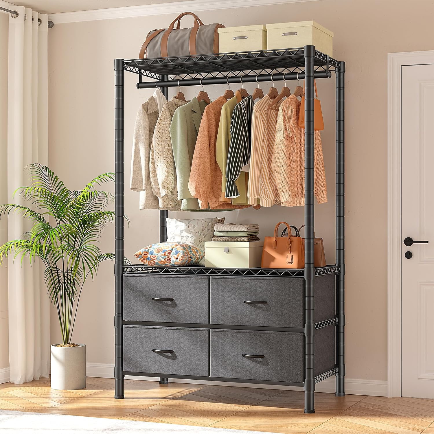 LKUPM Heavy-Duty Freestanding Clothing Rack with 4 Drawers | Adjustable ...