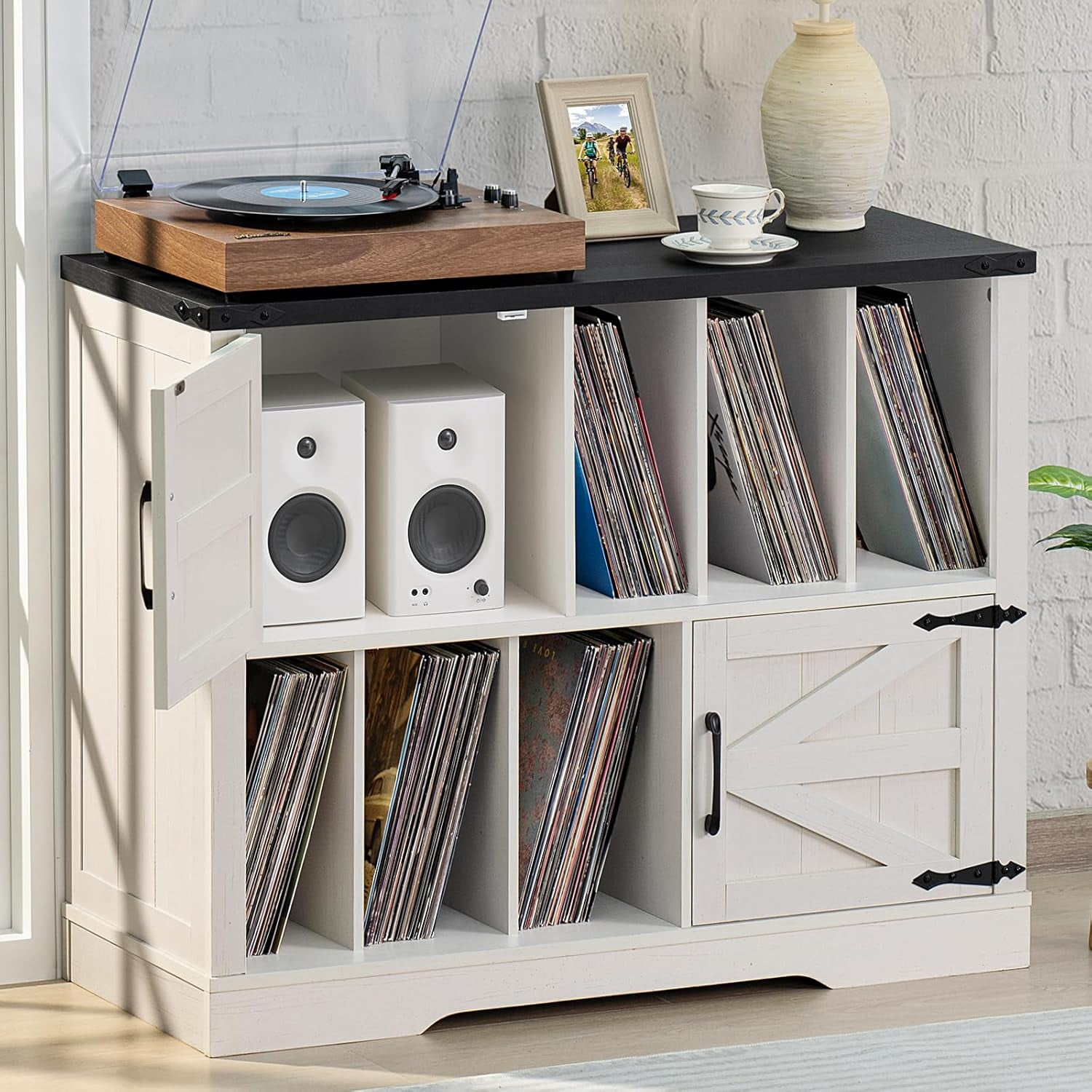 LKUPM Large Record Player Stand with Vinyl Storage Up to 450 Albums, 39 ...