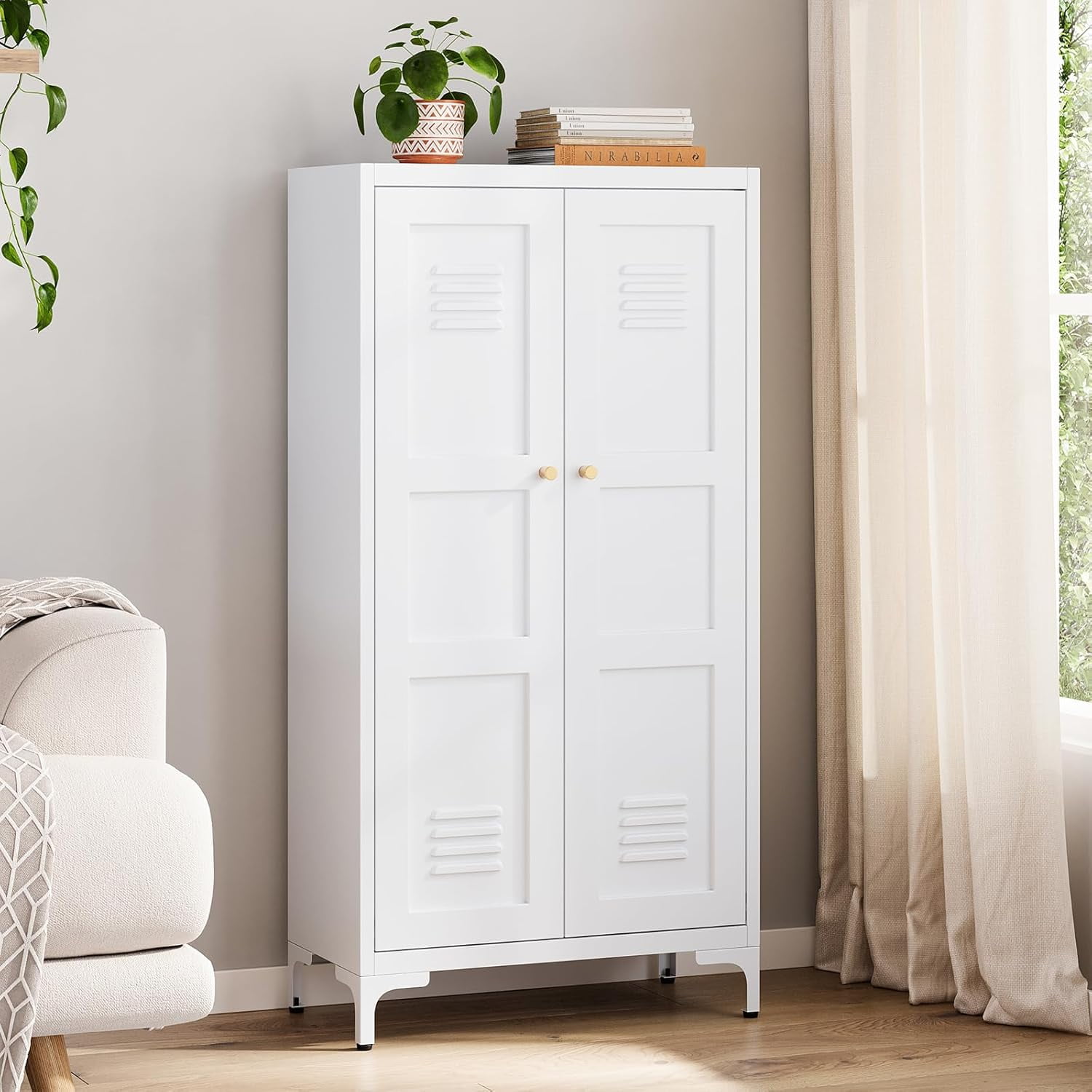 LKUPM Metal Storage Cabinet with 2 Doors and 3 Adjustable Shelves - 47 ...