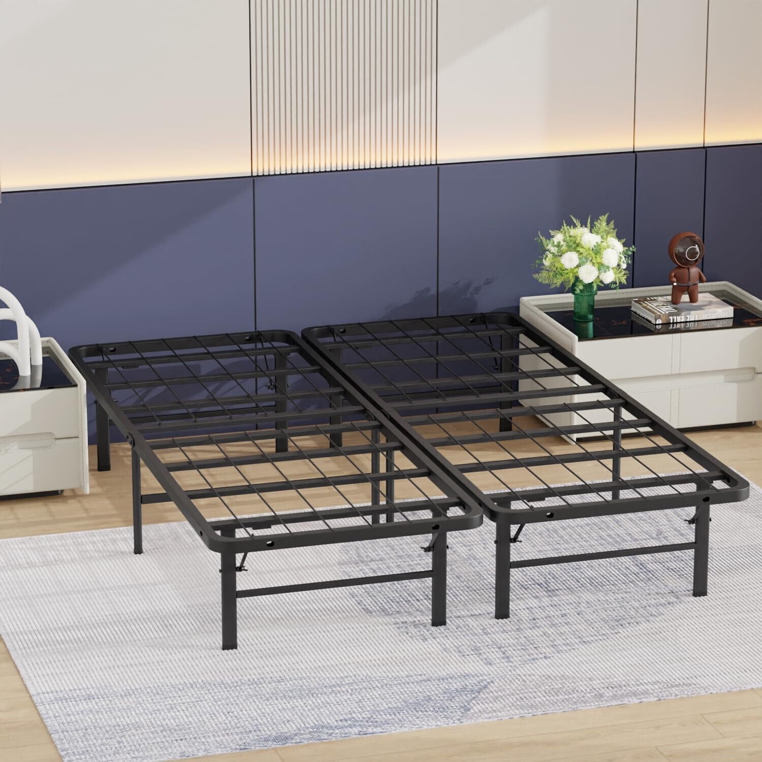 LKUPM Modern Bi-Fold Folding Metal Bed Frame - Stylish Platform for ...