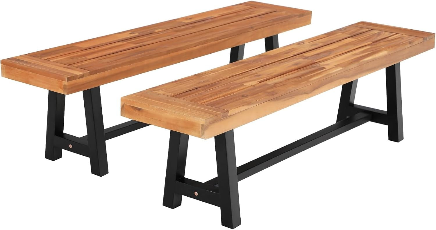 LKUPM Outdoor Bench Garden Bench Wood 63", Patio Dining Bench ...