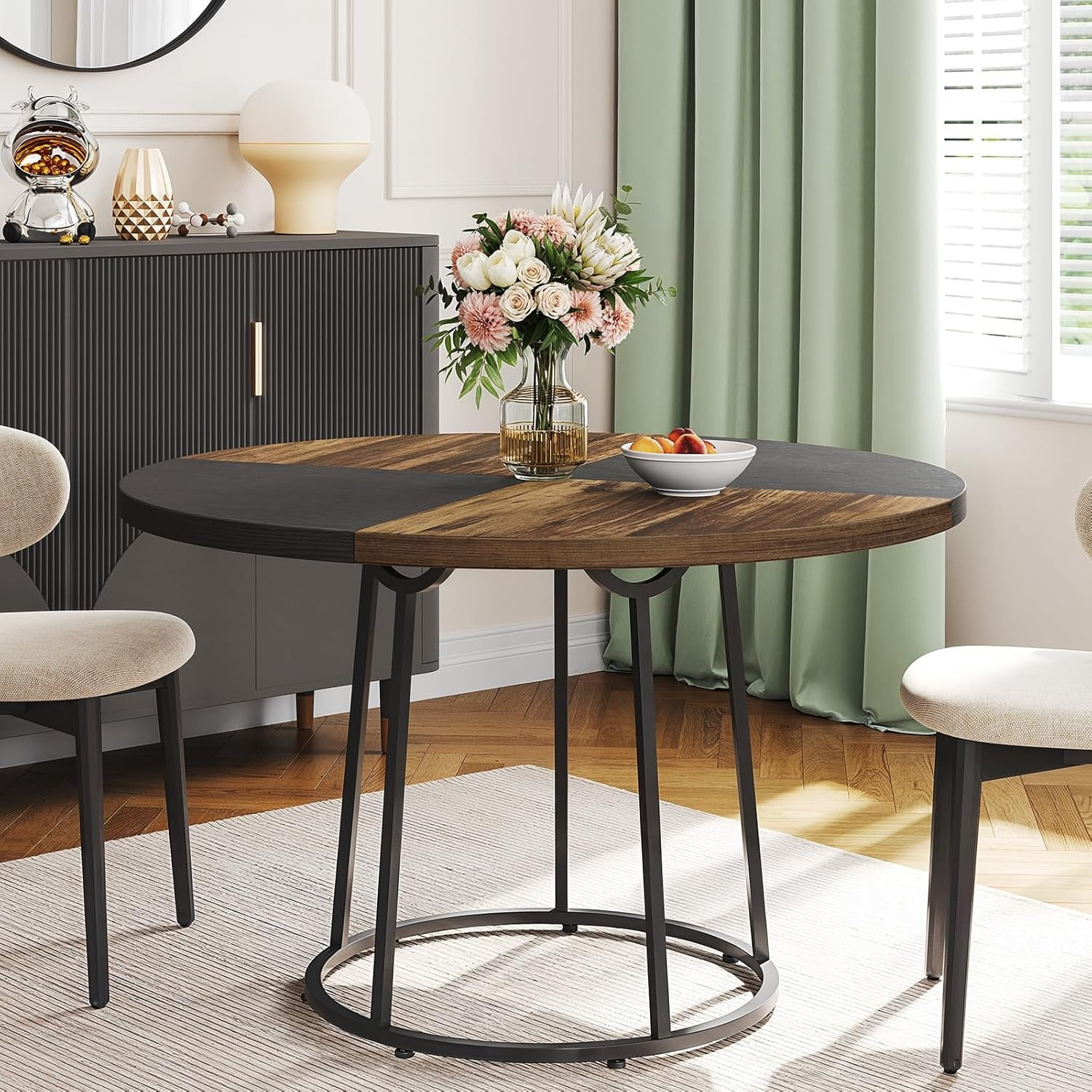 LKUPM Round Dining Table, 47.24 Inch Kitchen Table for 4-6 People ...