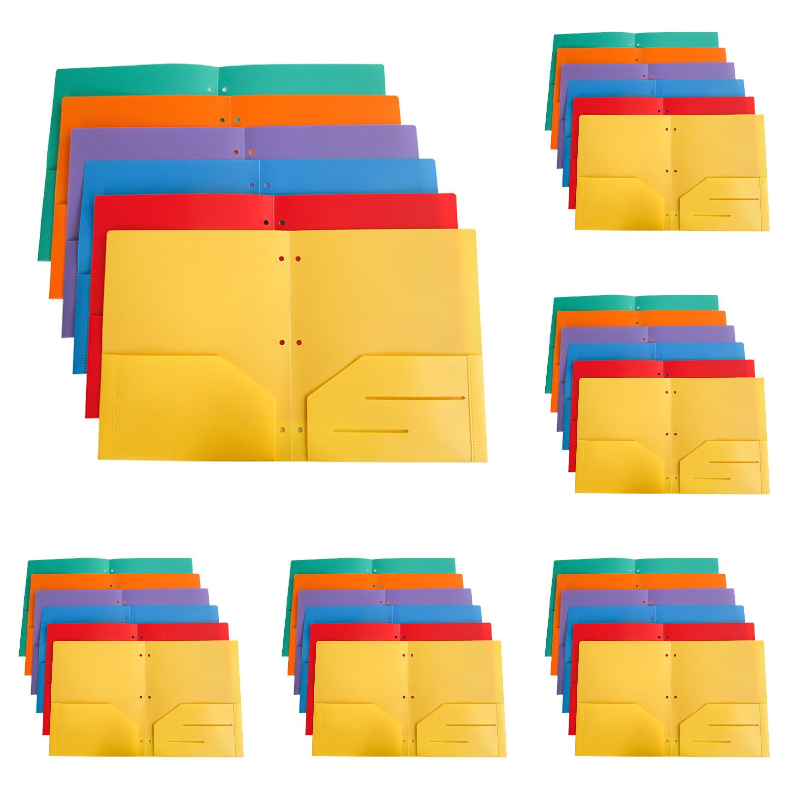 LKWLPD 5 PCS Plastic Folders with Pockets 3 Hole Punched 2 Pocket File ...