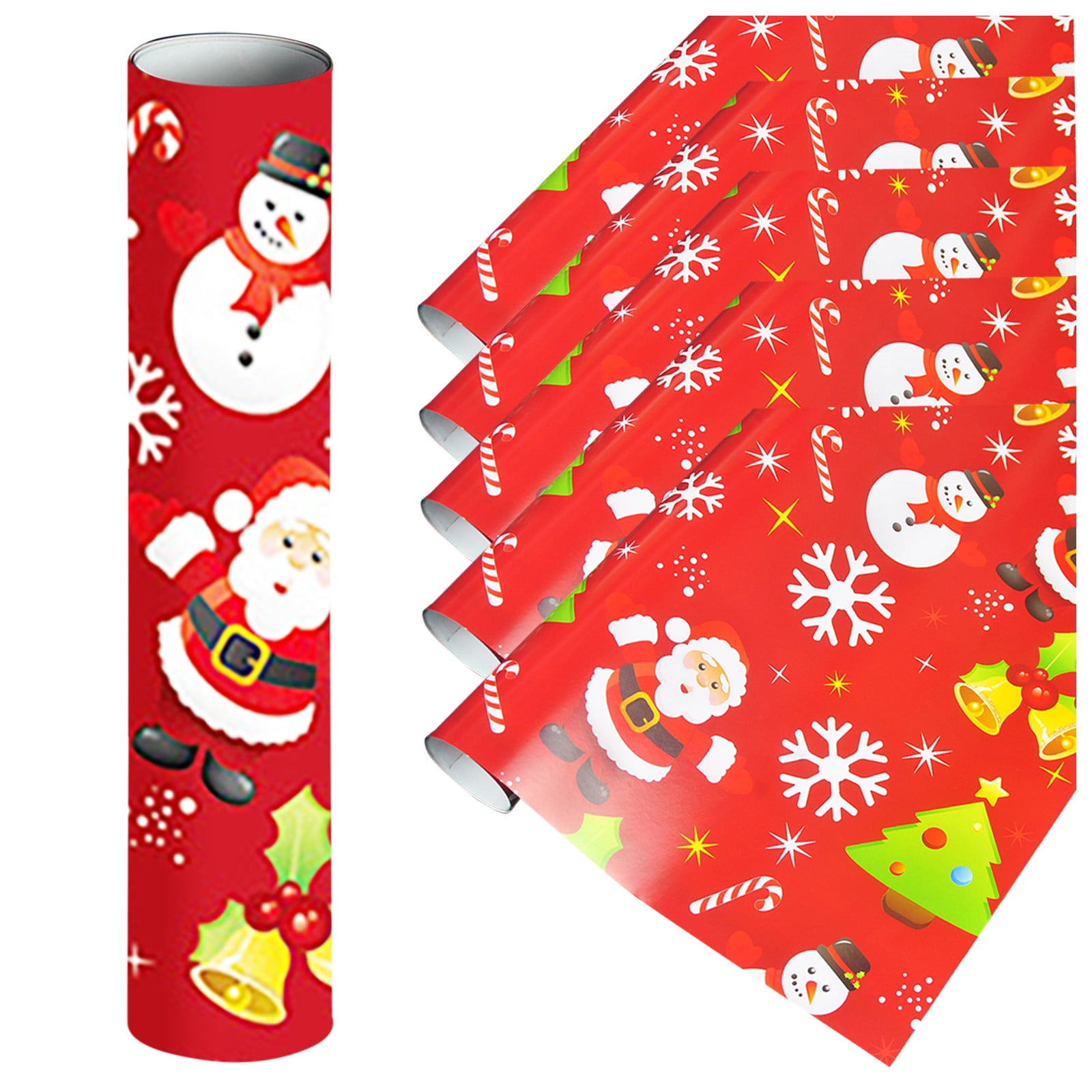 LKWLPD 5 Pcs Reversible Christmas Wrapping Paper Red Santa Claus and ...