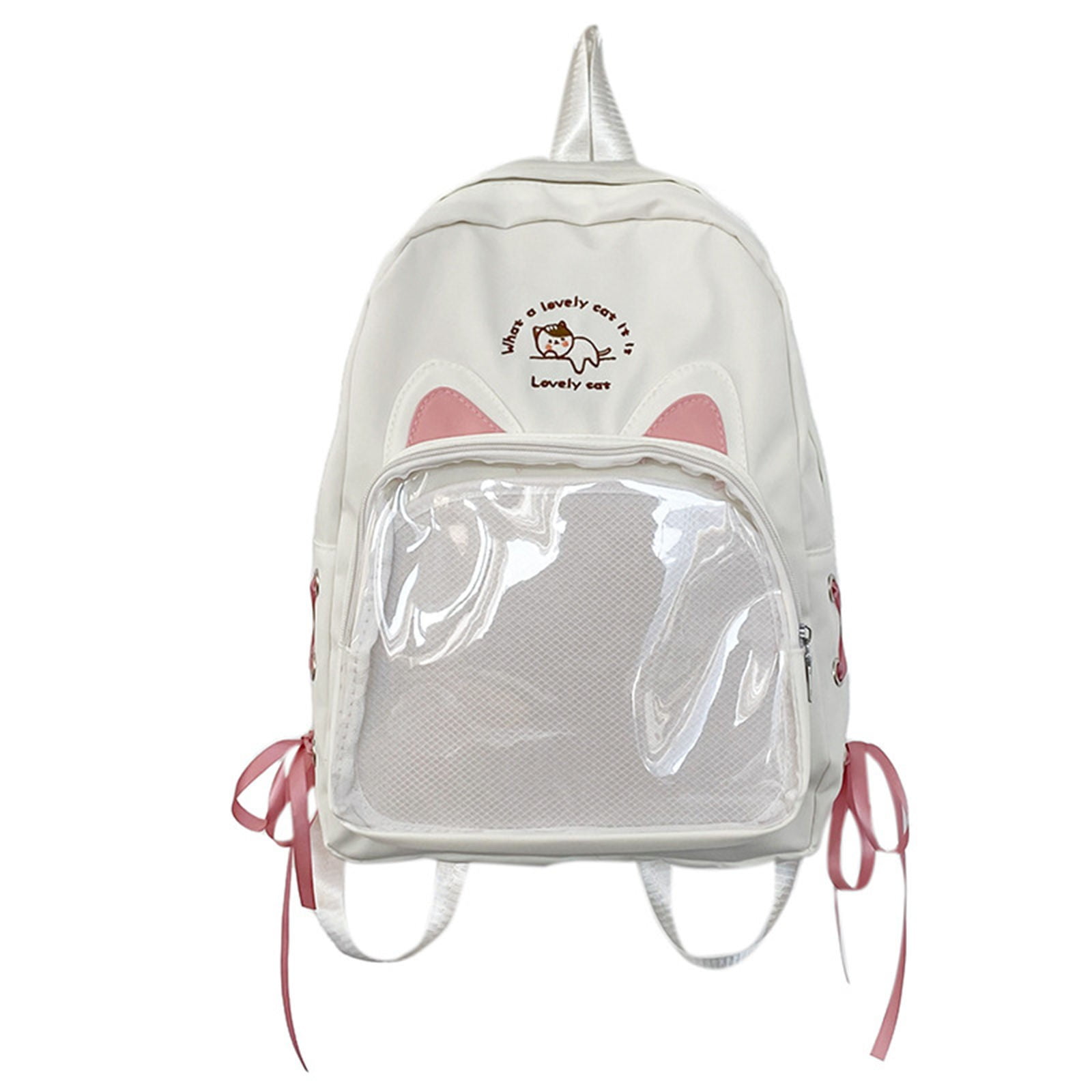 LKWLPD Backpack for School Cute Cat Ears Kawaii Pins Bag Transparent ...