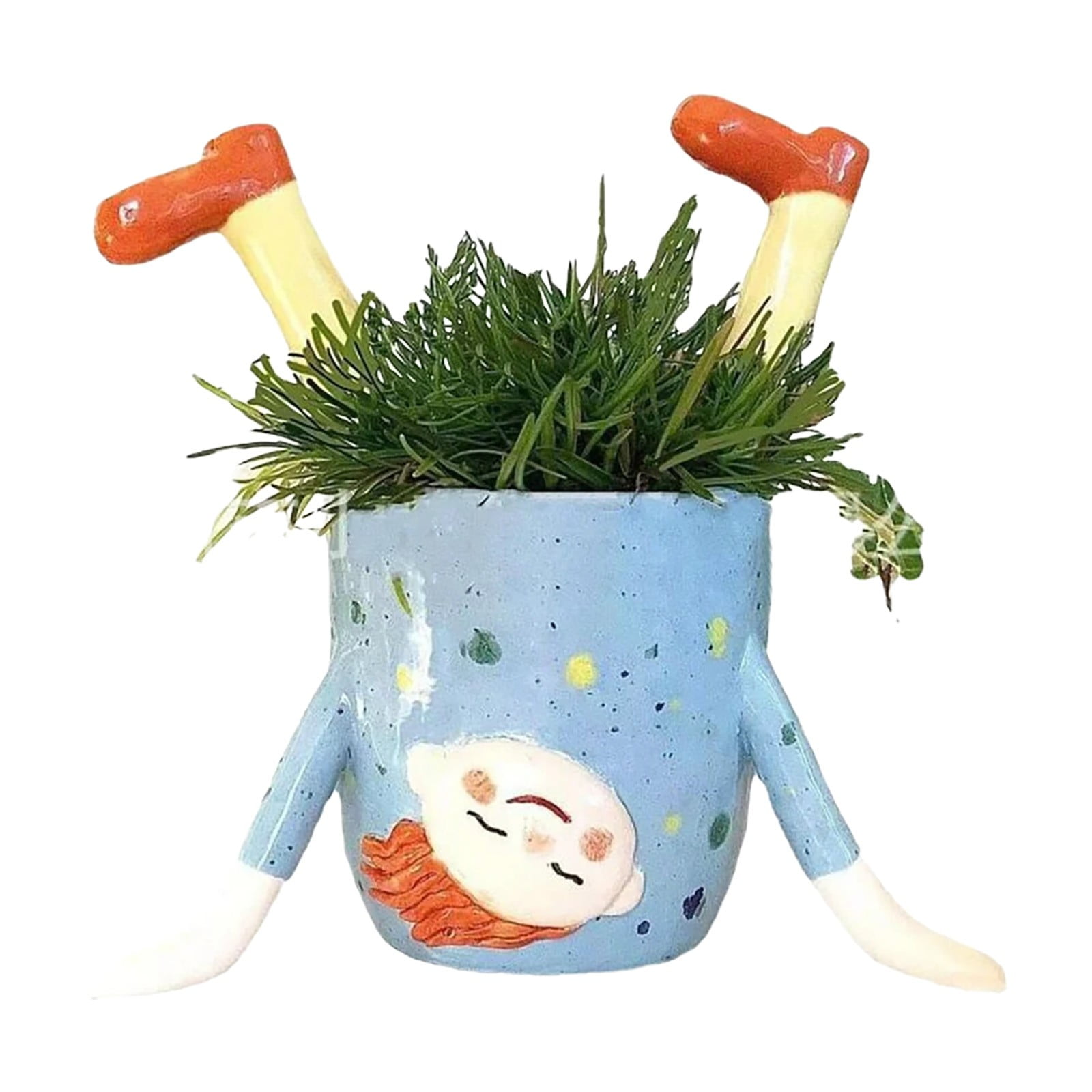 LKWLPD Cute Girl Planter Upside Down Ceramic Cartoon Succulent Pot ...