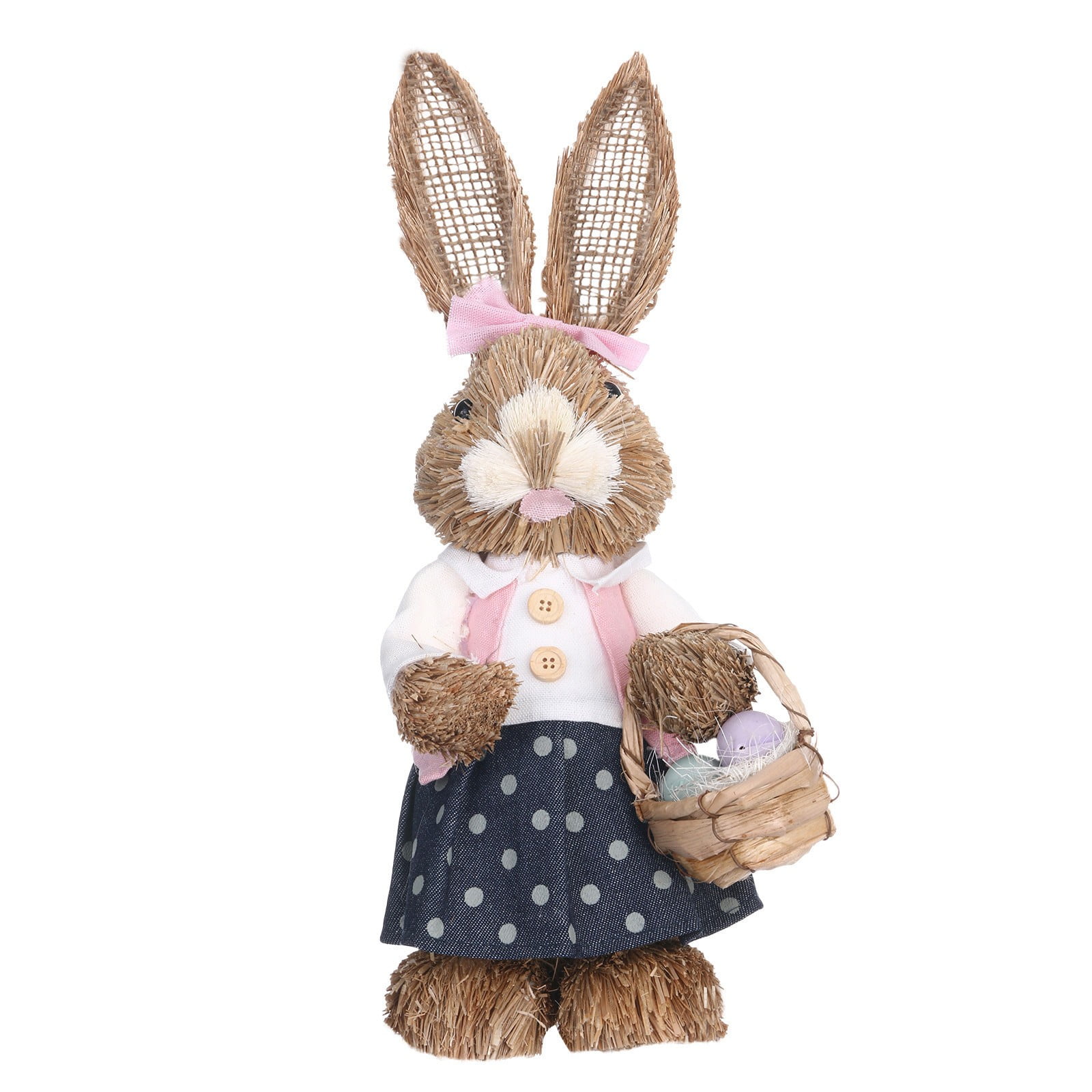 LKWLPD Easter Straw Bunny Figurine Tabletop Decor Pink Sisal Rabbit ...