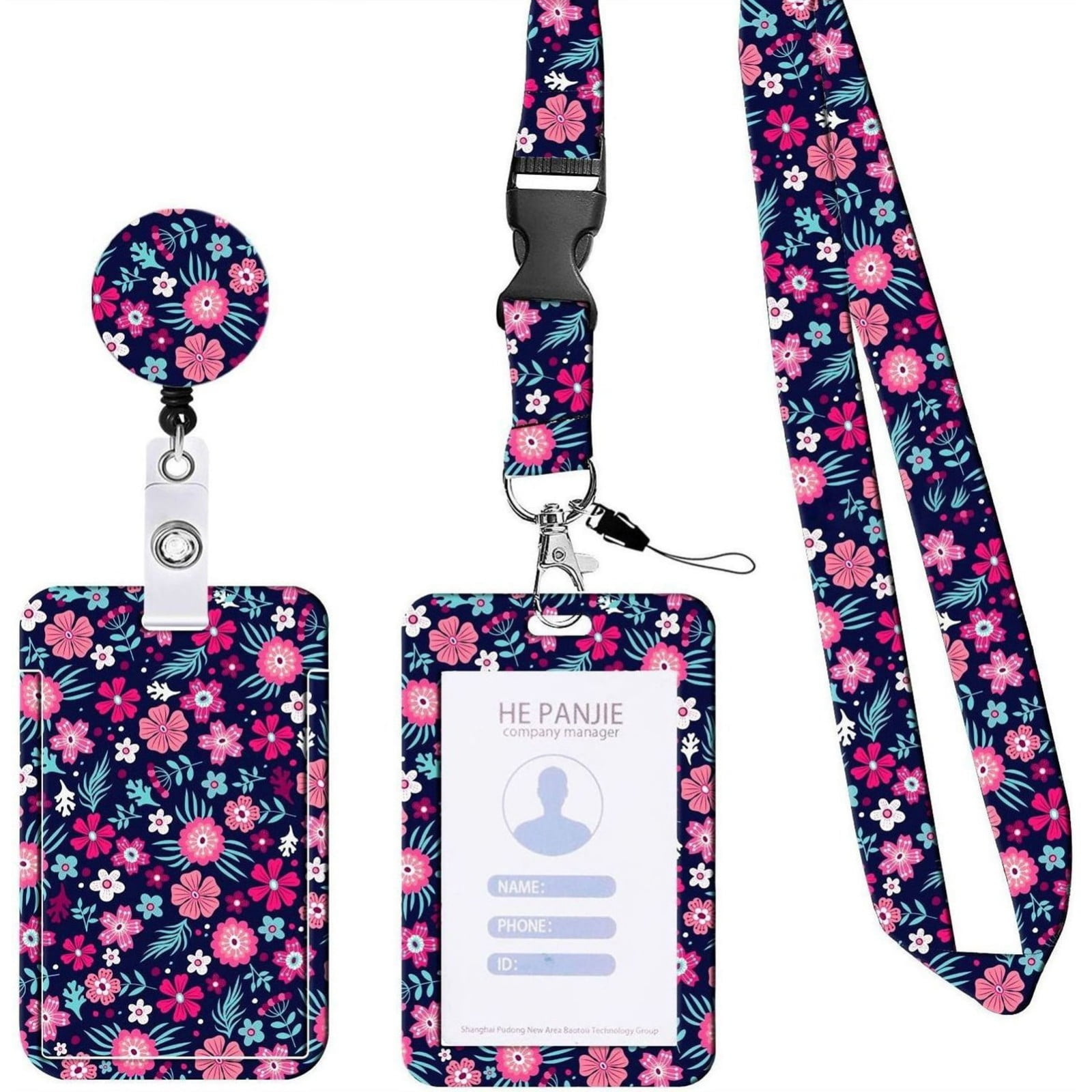 LKWLPD Teacher Badge Reel, Name Tags ID Holder Floral Card Holder with ...