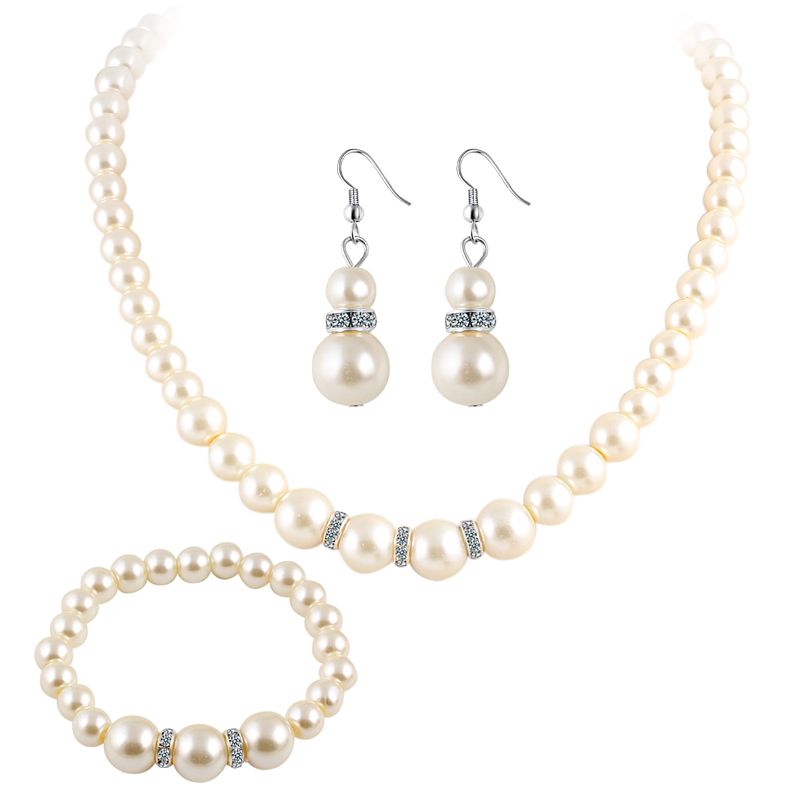 LKWLPD Pearl Set Jewelry for Women Faux Pearls Necklace Earrings ...
