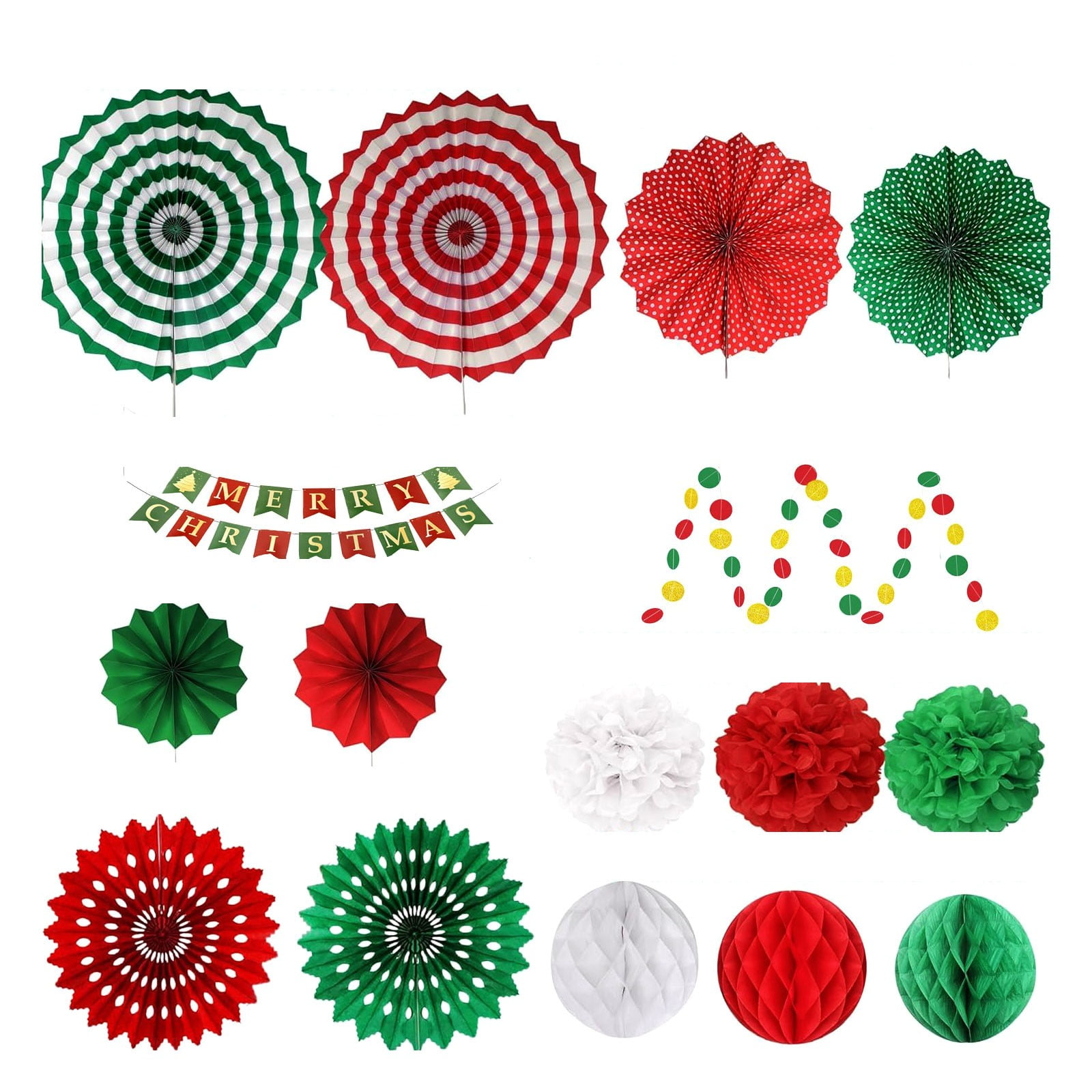 LKXGBMY 21PCS Christmas Decorations - Christmas Banner Paper Fans Set ...