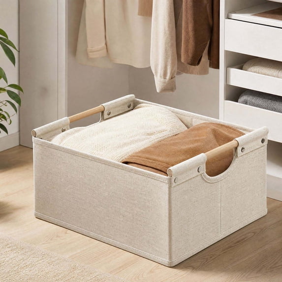 LKXOTTK Fabric Storage Bin with Wooden Handle Large Fabric Storage ...