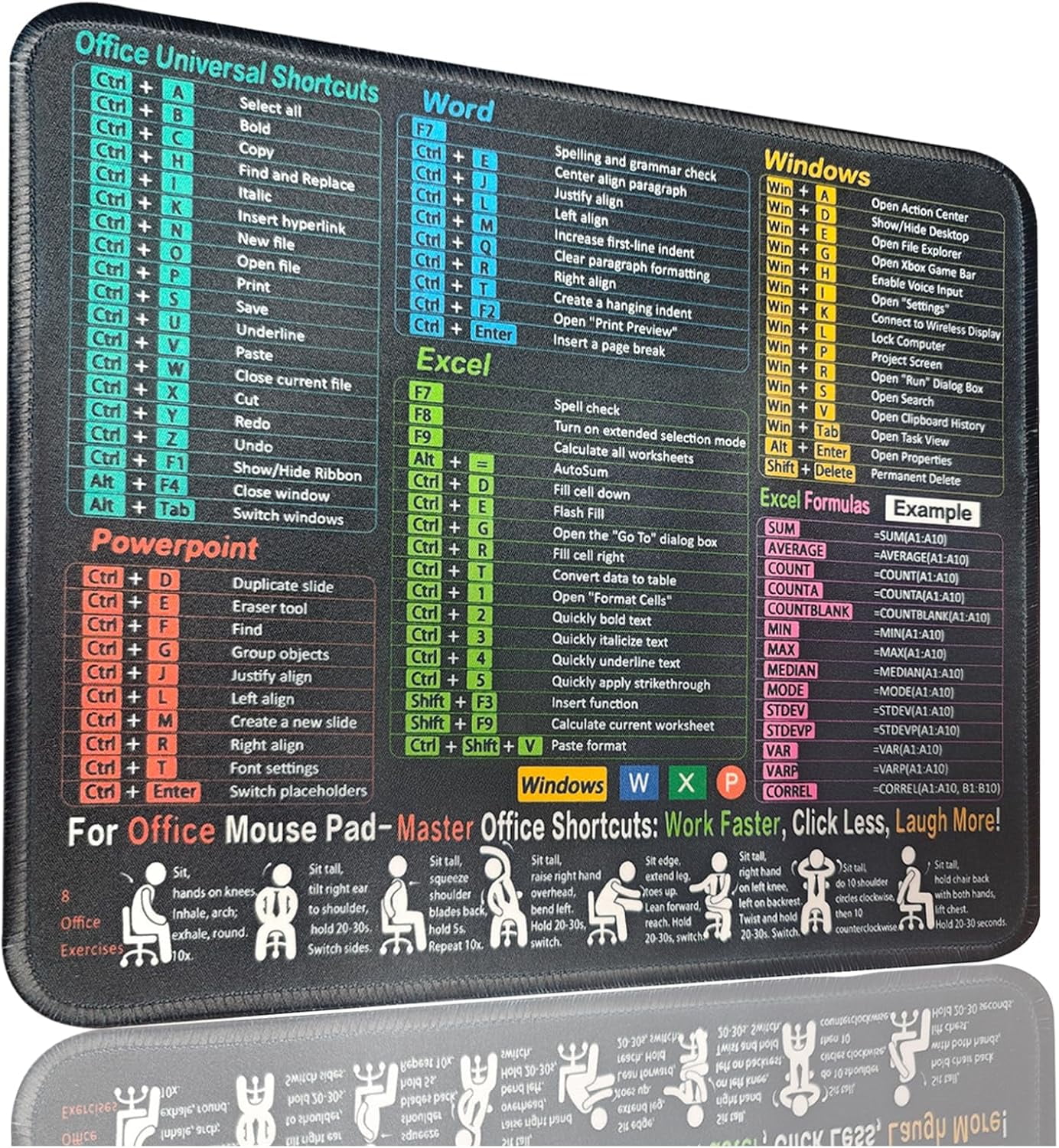 LKYUHGS-Excel Shortcut Keys Mouse Pad PC Office Gaming Spreadsheet ...