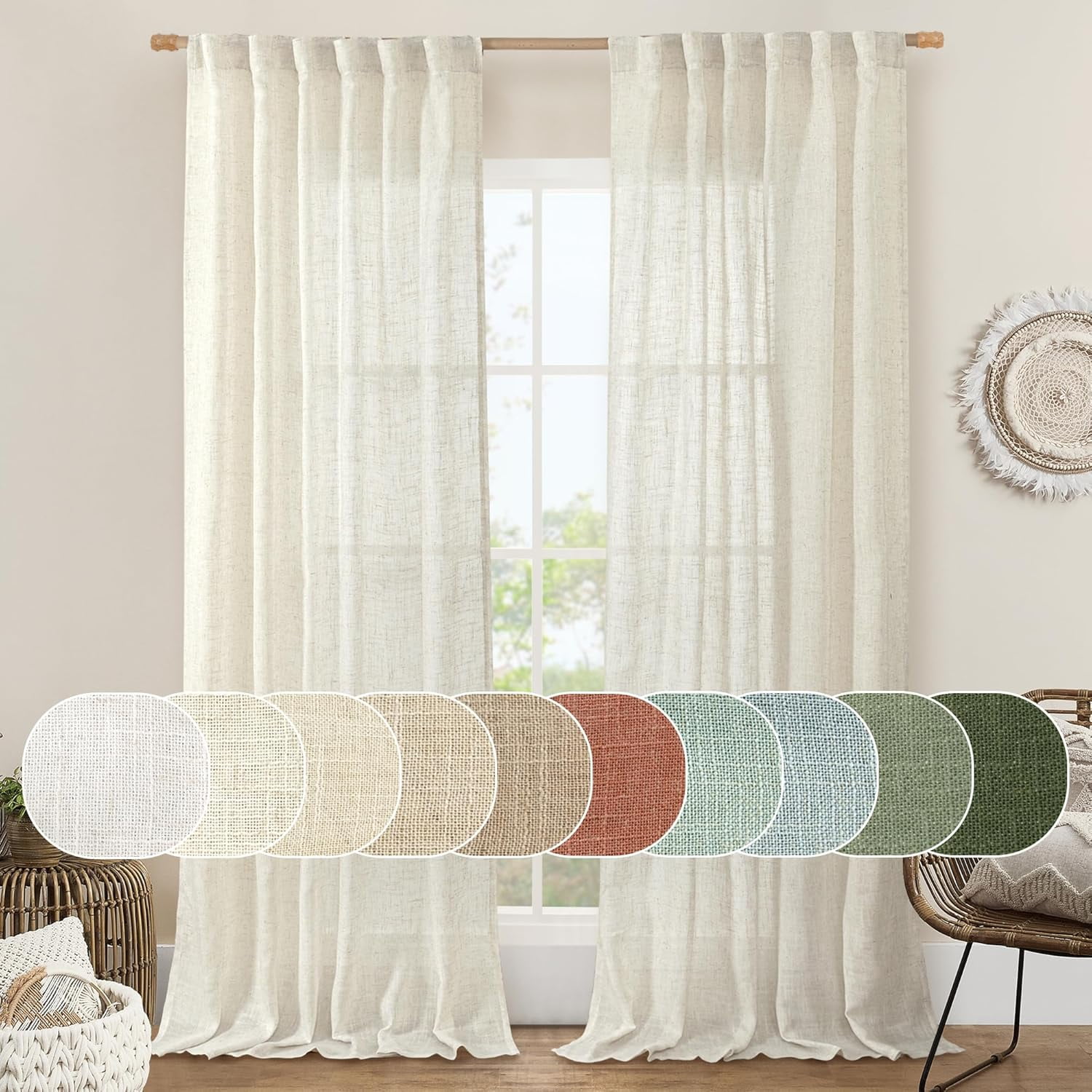LKYUHGS-Linen Curtains 30 Inch Length for Cafe, Semi Sheer Light ...